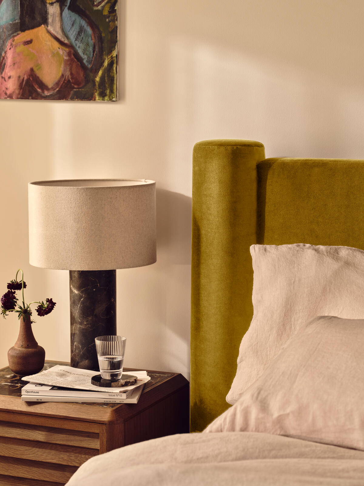 Remi Stone Table Lamp, Brown - Soho Home