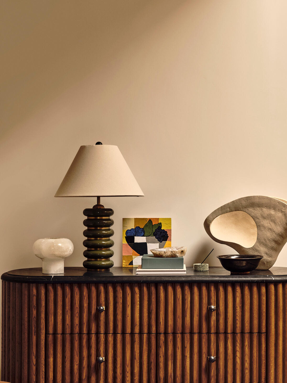 Greyson Table Lamp, High Gloss Lacquer, Olive - Soho Home