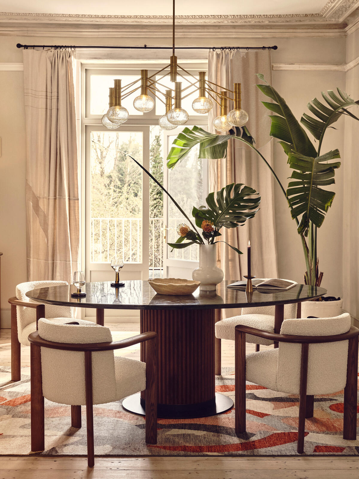 Murcell Oval Dining Table, Brazilian Green Marble, Diffused - Soho Home