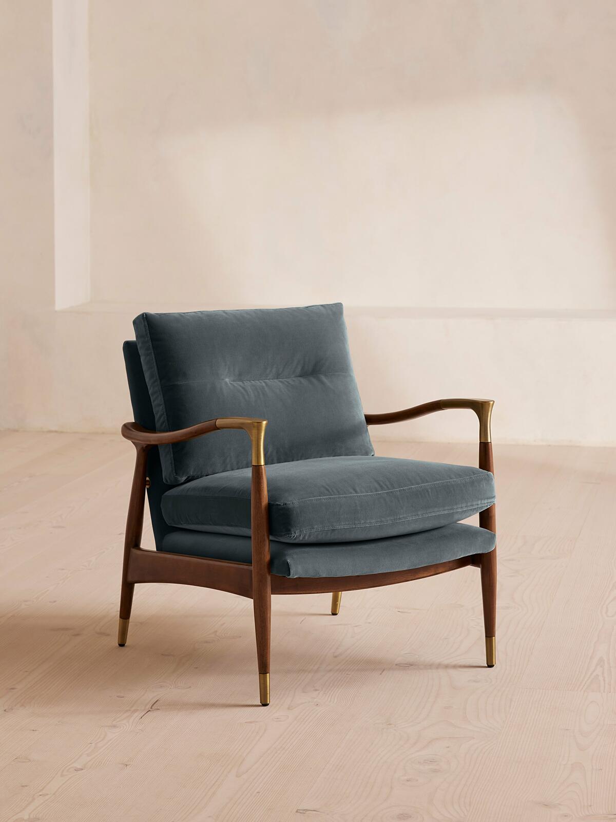 Theodore Armchair, Velvet, Grey Blue - Soho Home