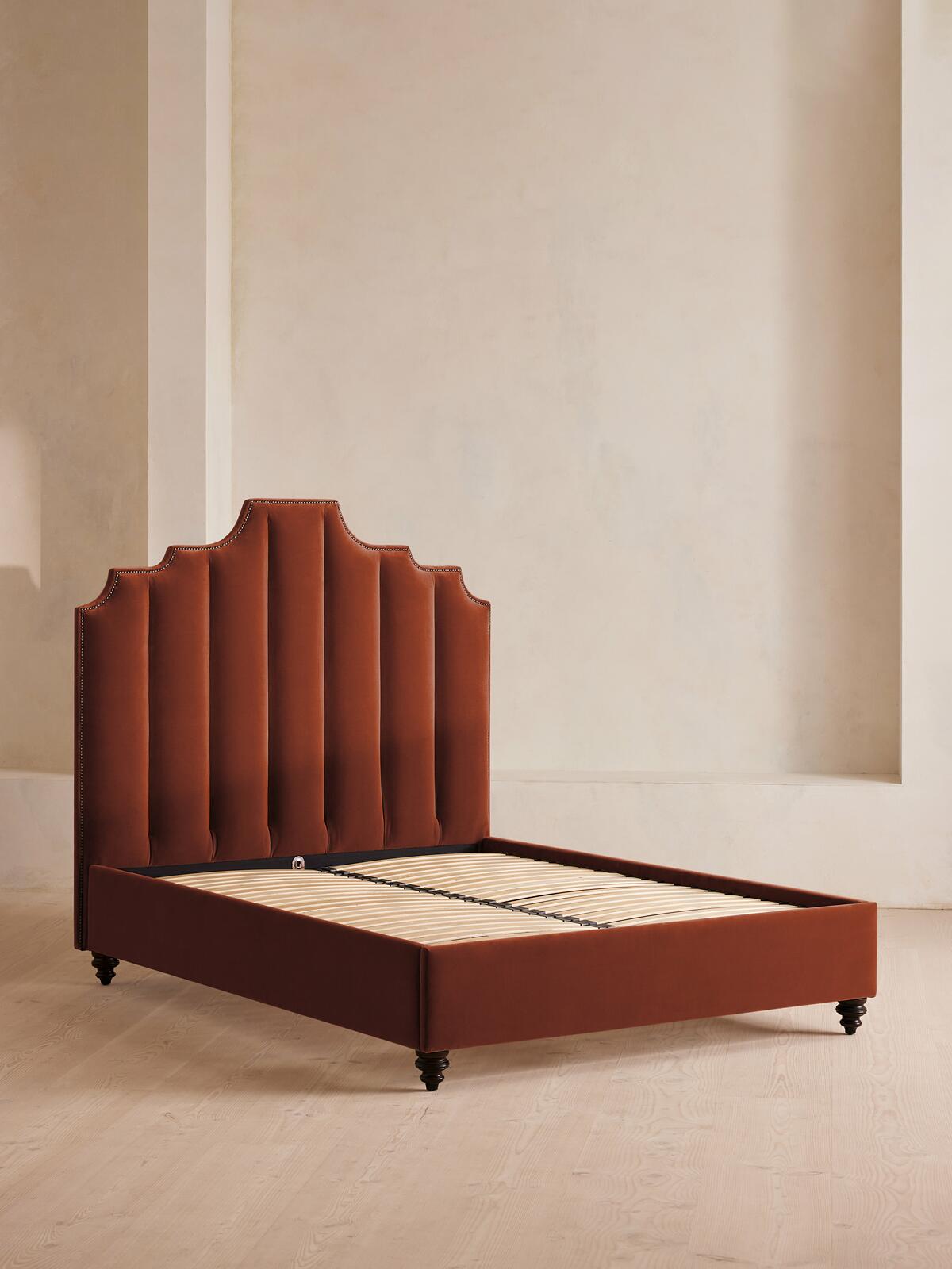 Gerrard Bed, Queen, Velvet, Rust, US - Soho Home