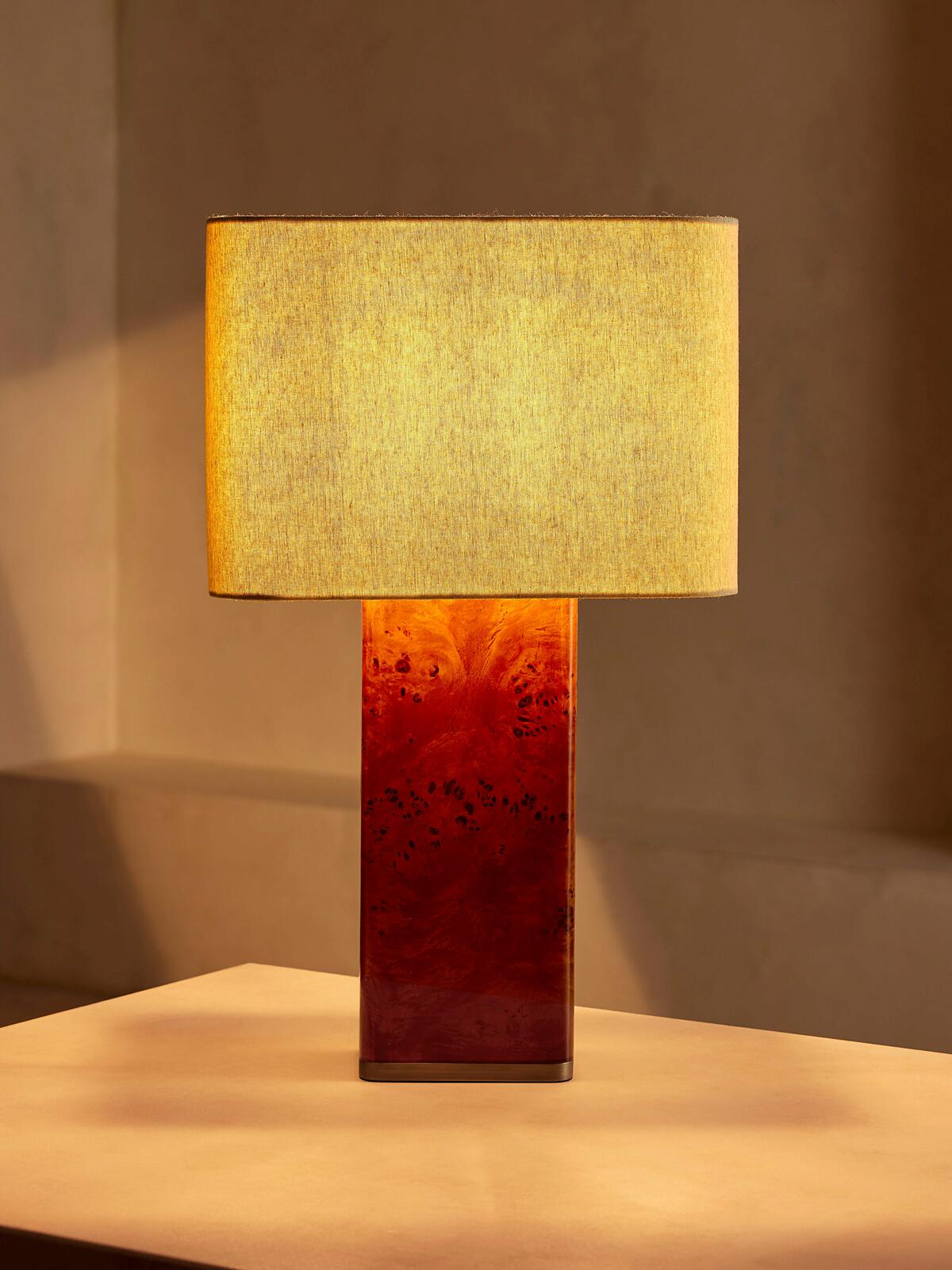 Remi Rectangle Table Lamp, Mappa Burl - Soho Home
