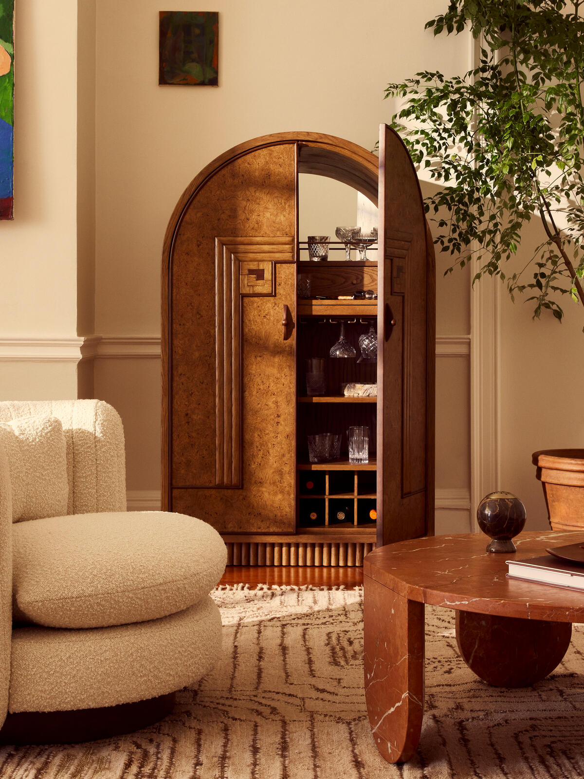 Benedict Bar Cabinet, Oak Burl - Soho Home