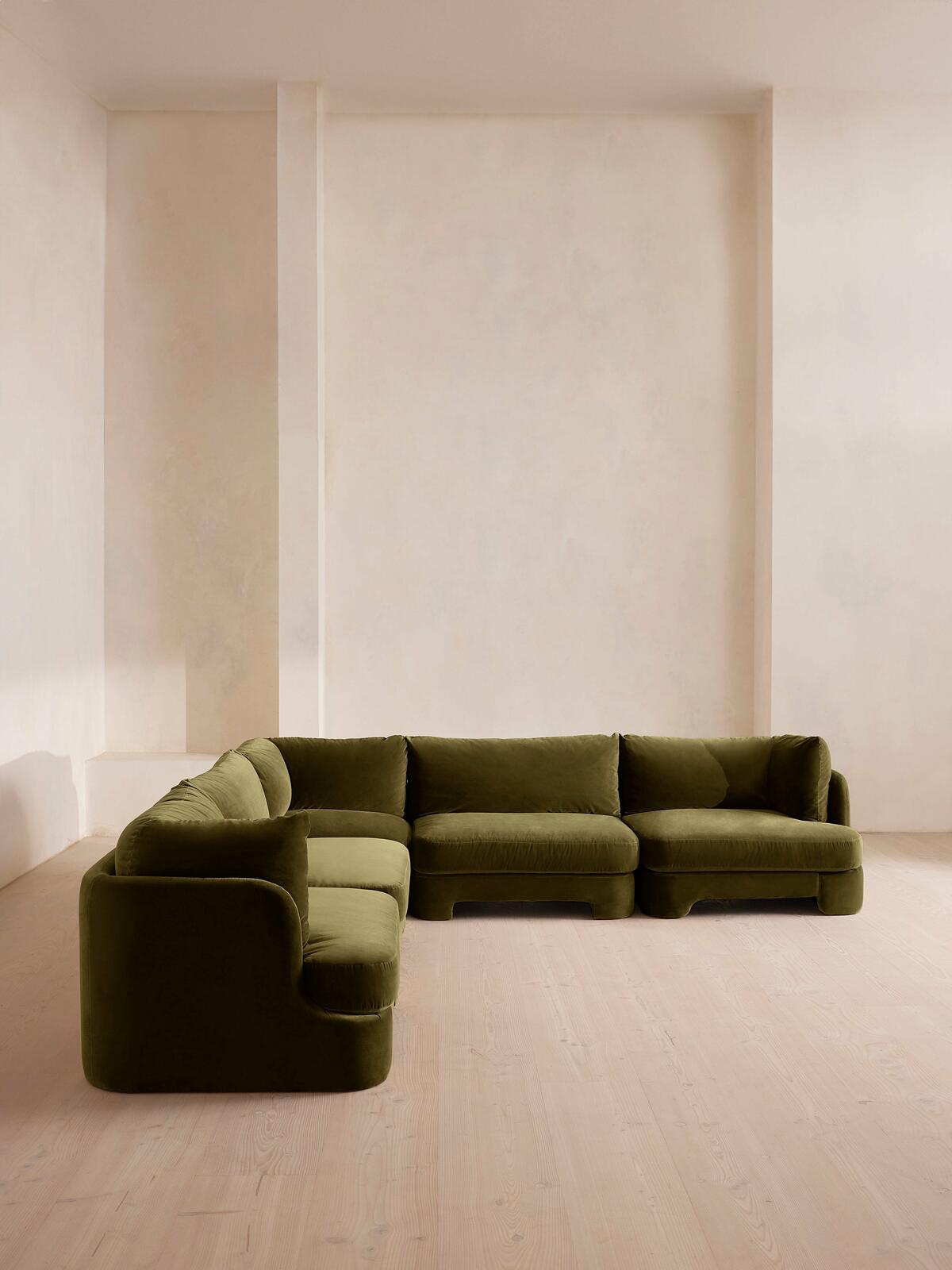 Odell Modular Sofa, Corner Sofa, Velvet, Olive - Soho Home