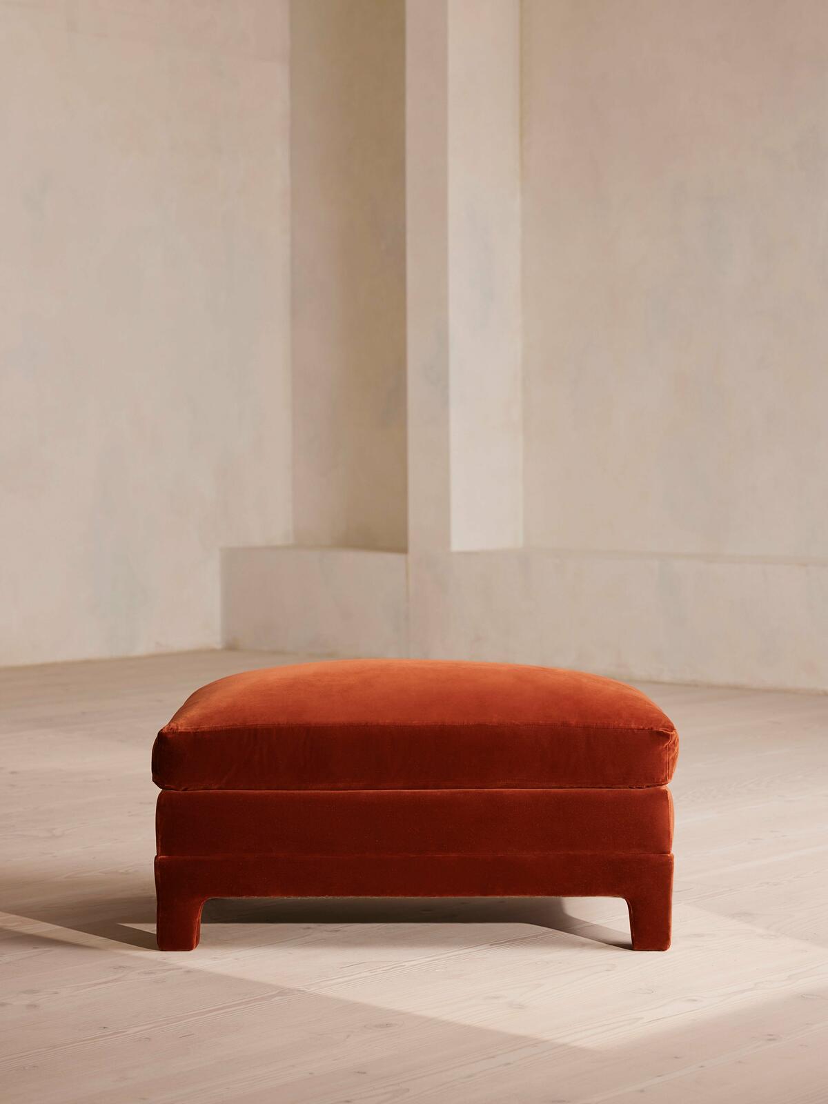 Ashford Ottoman, Velvet, Rust, US - Soho Home