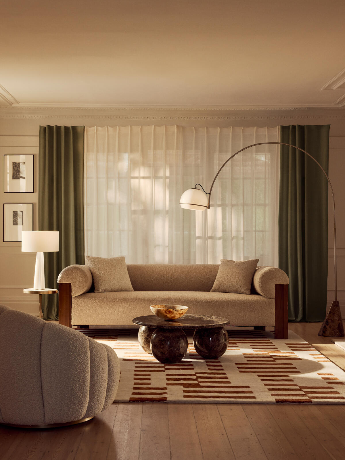 Eldon Three Seater Sofa, Walnut, Boucle - Soho Home