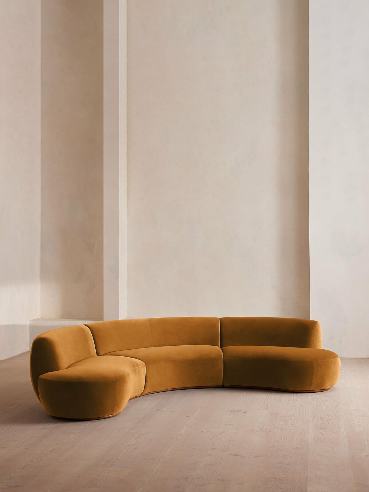 Aline Serpentine Modular Sofa, Four Seater, Mustard Velvet - Soho Home