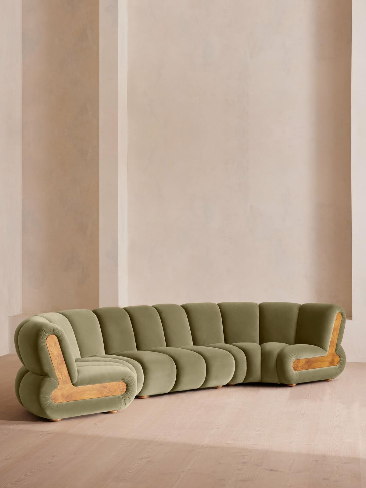 Noelle Modular Curved Sofa, Six Seater, Velvet Lichen - Soho Home