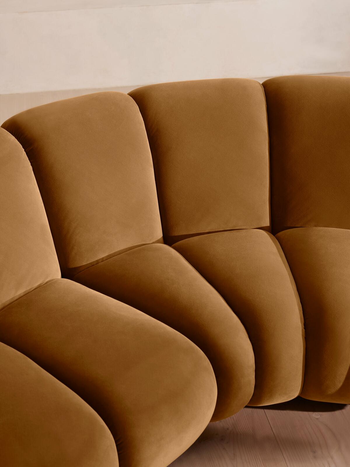 Noelle Modular Curved Sofa, Six Seater, Velvet Mustard - Soho Home