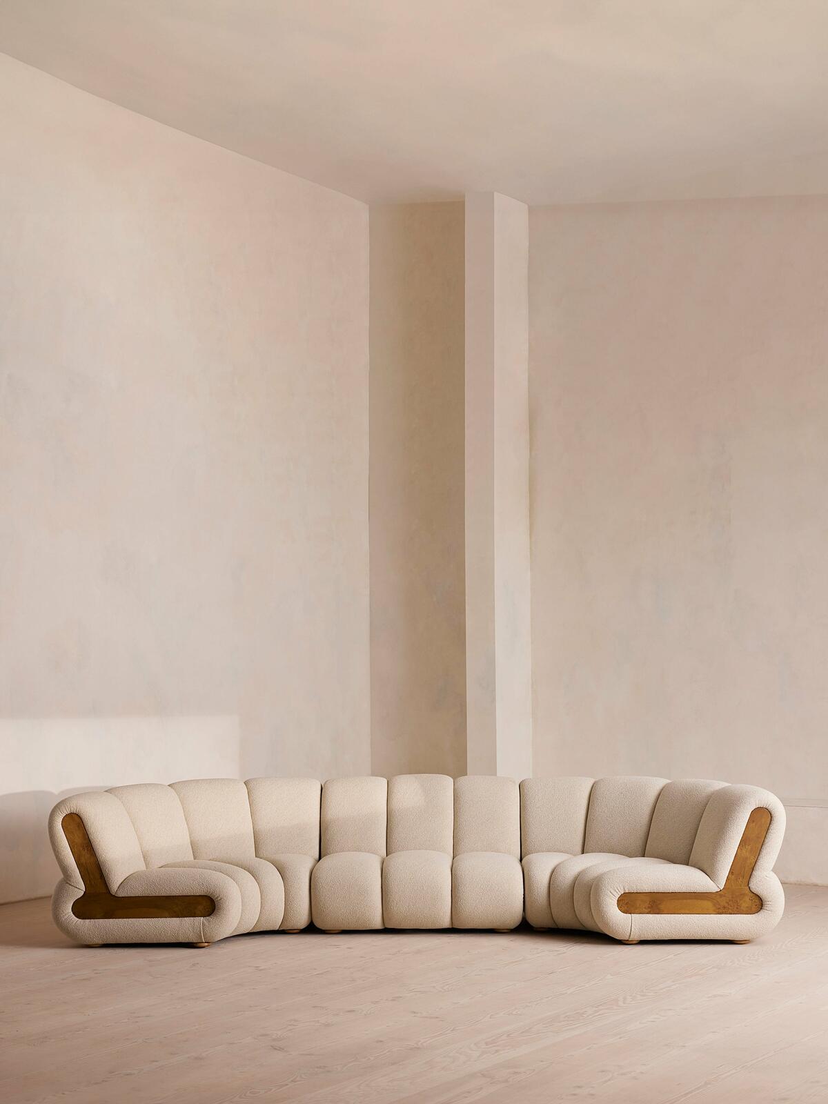 Noelle Modular Curved Sofa, Six Seater, Boucle, Natural - Soho Home