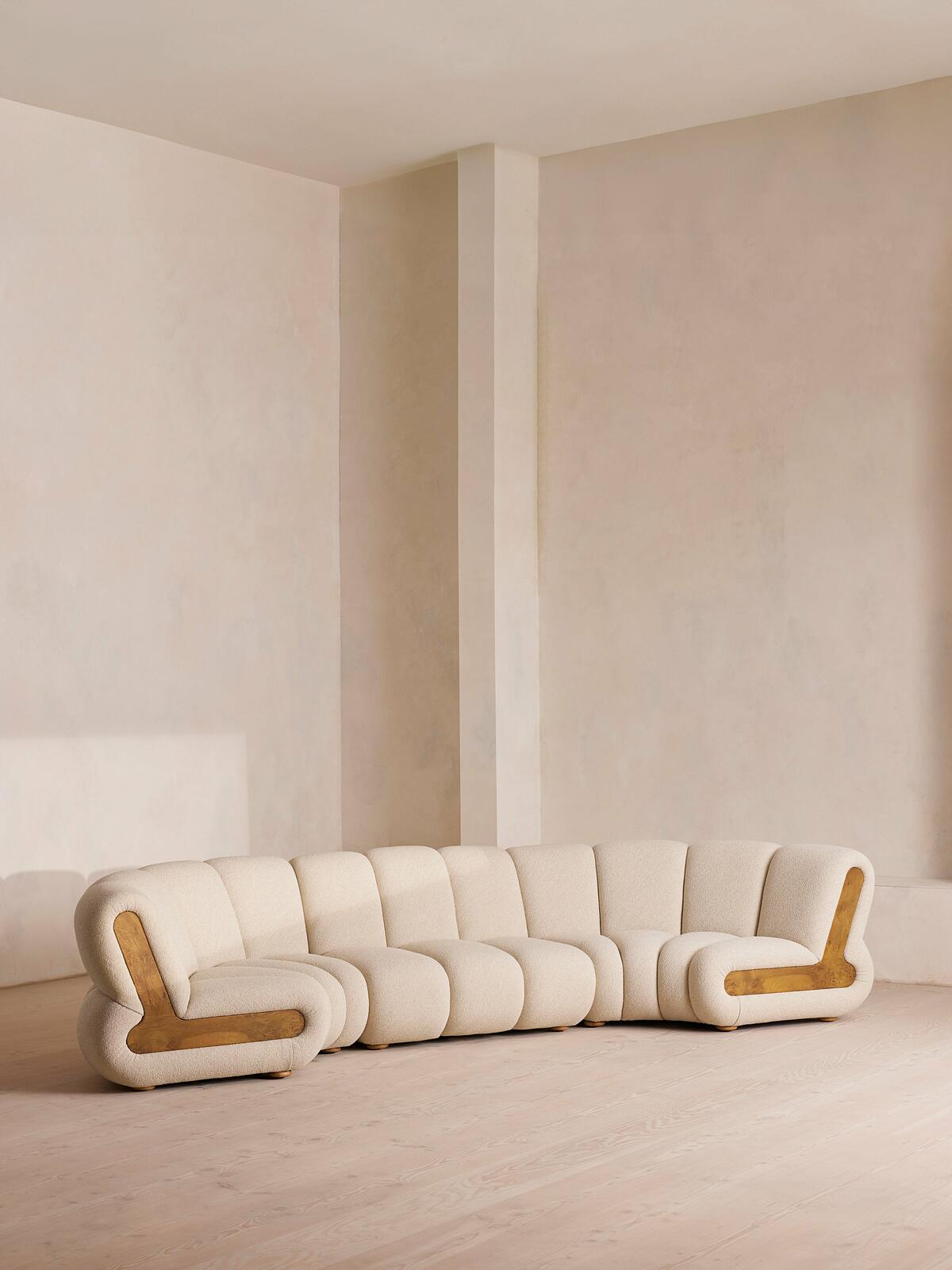 Noelle Modular Curved Sofa, Six Seater, Boucle, Natural - Soho Home