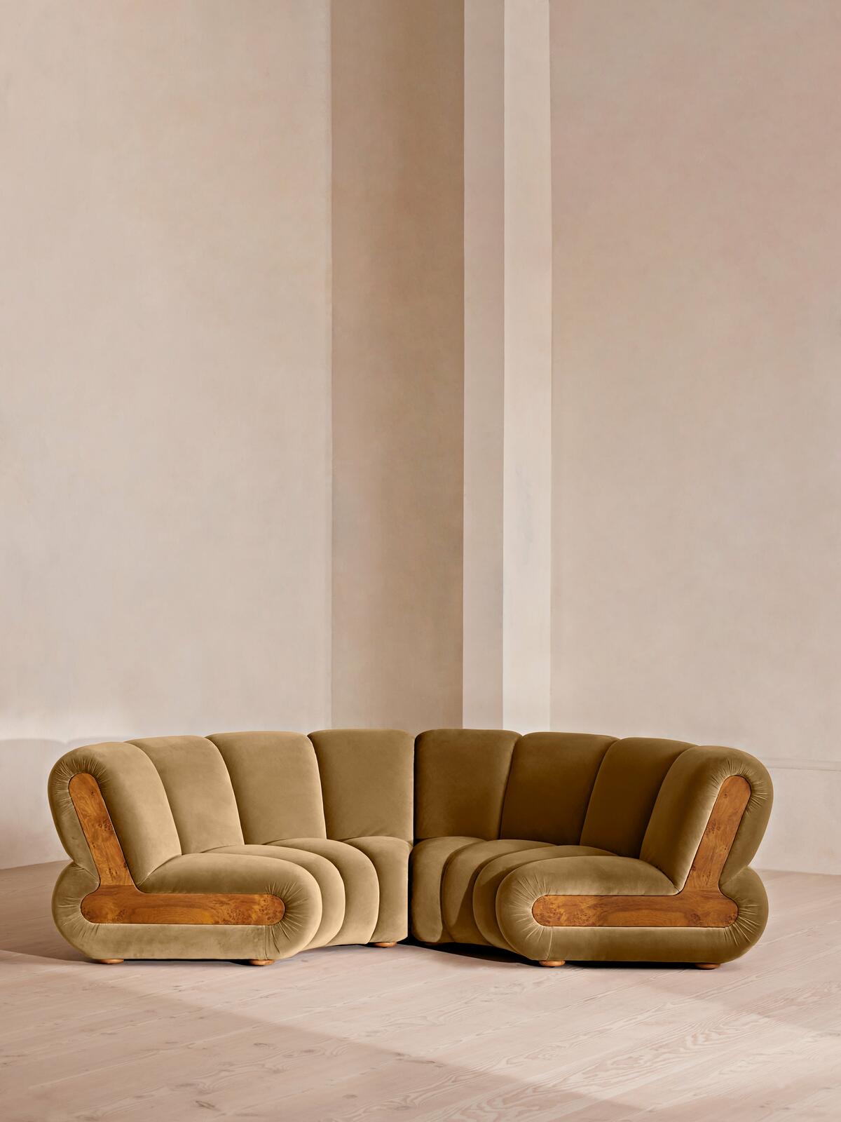 Noelle Modular Curved Sofa, Four Seater, Velvet, Camel - Soho Home