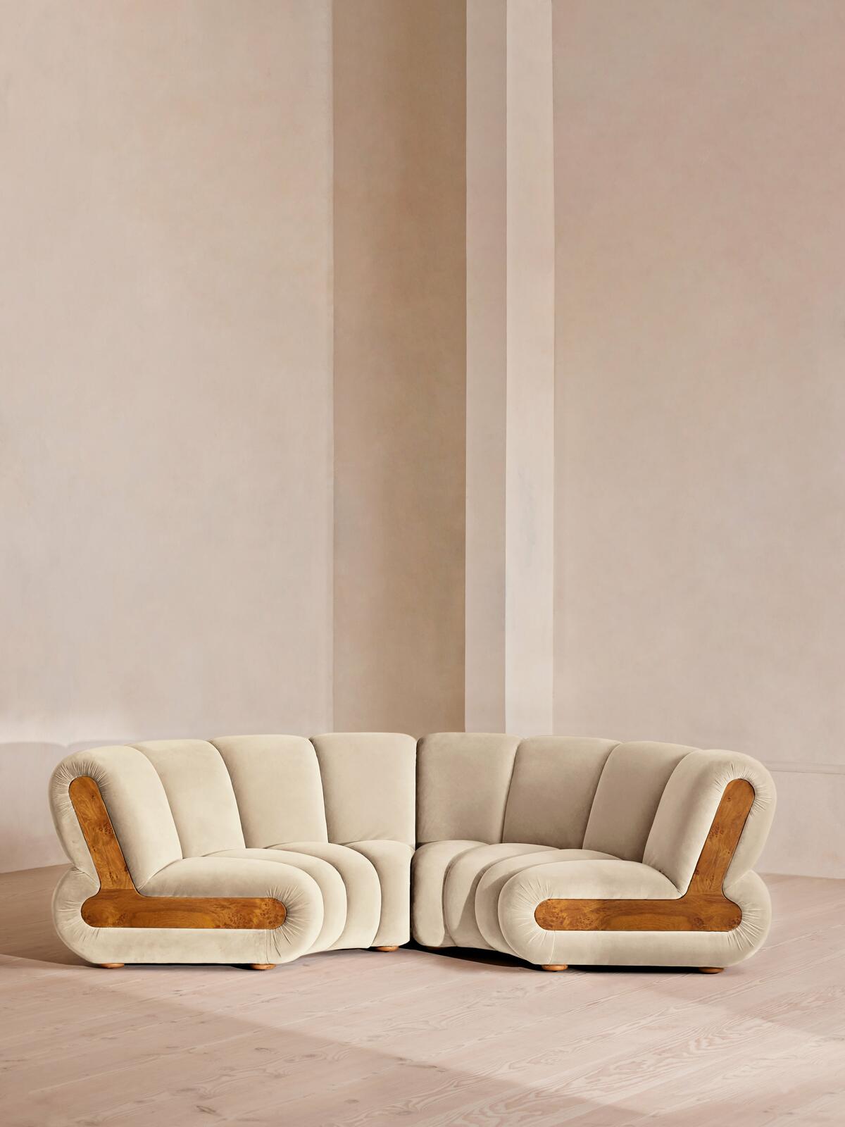 Noelle Modular Curved Sofa, Four Seater, Velvet, Porcelain - Soho Home