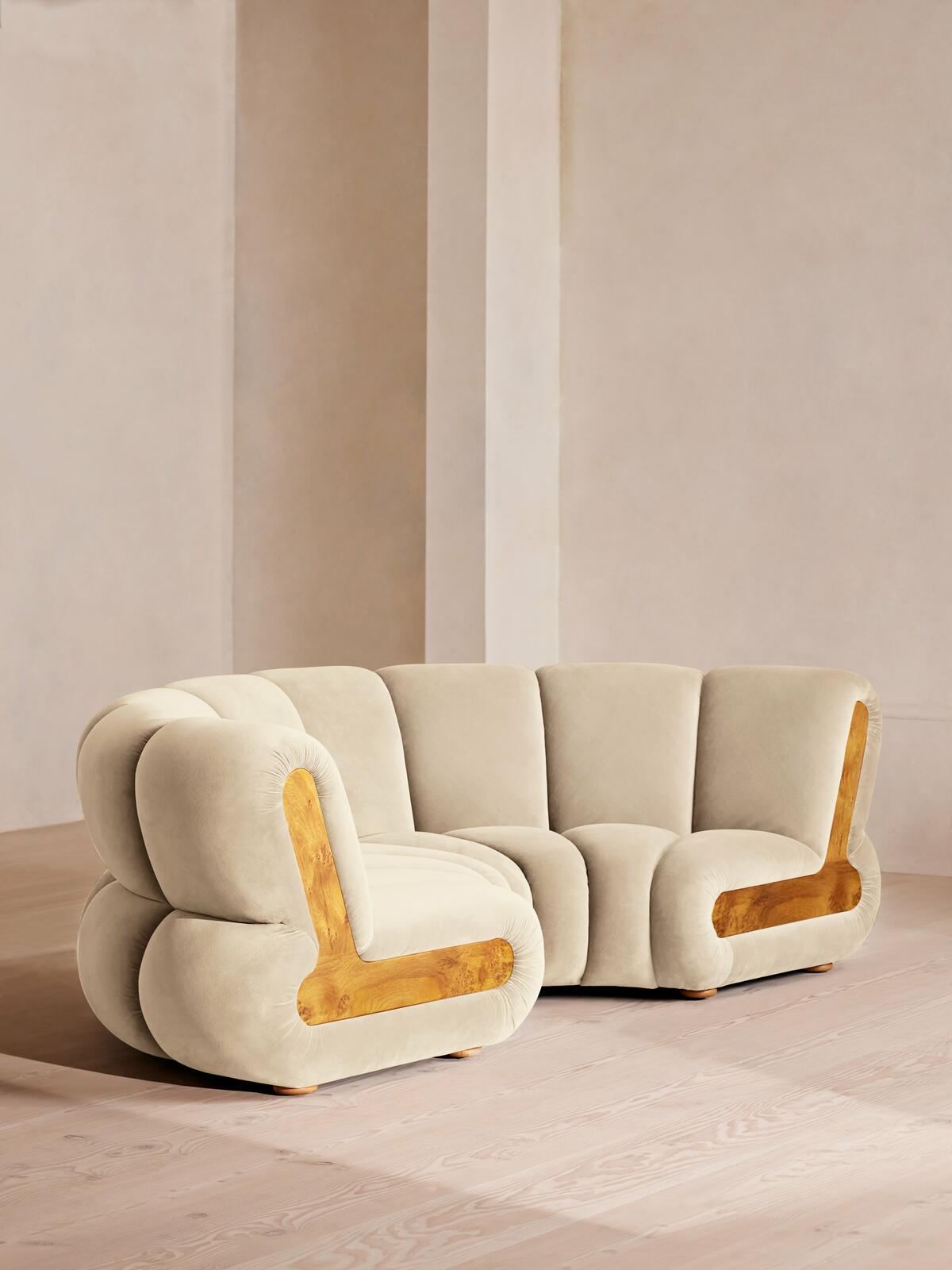 Noelle Modular Curved Sofa, Four Seater, Velvet, Porcelain - Soho Home