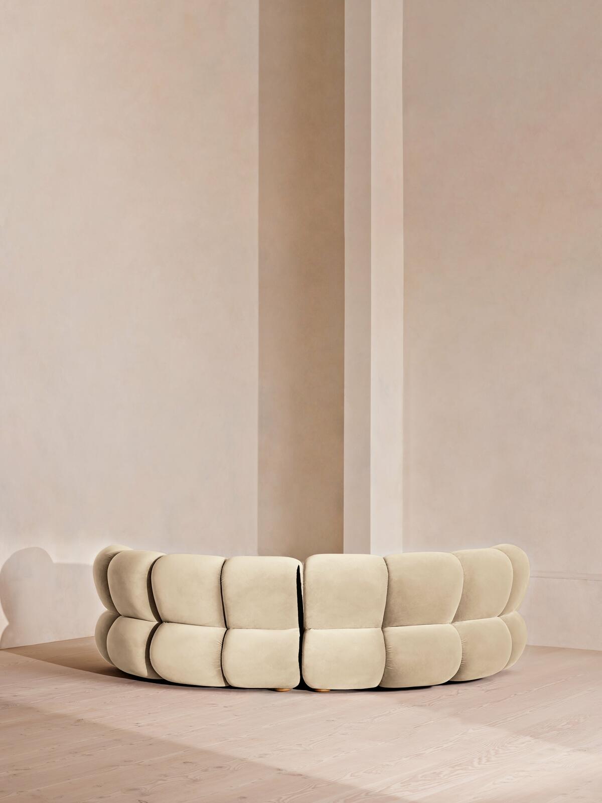 Noelle Modular Curved Sofa, Four Seater, Velvet, Porcelain - Soho Home