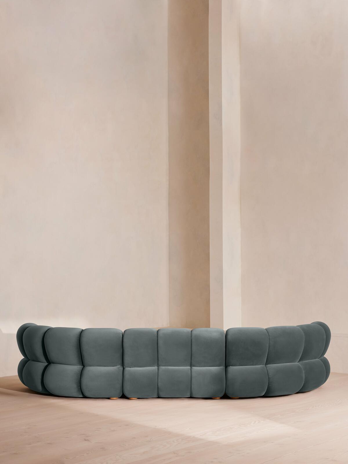 Noelle Modular Curved Sofa, Six Seater, Velvet Grey Blue - Soho Home