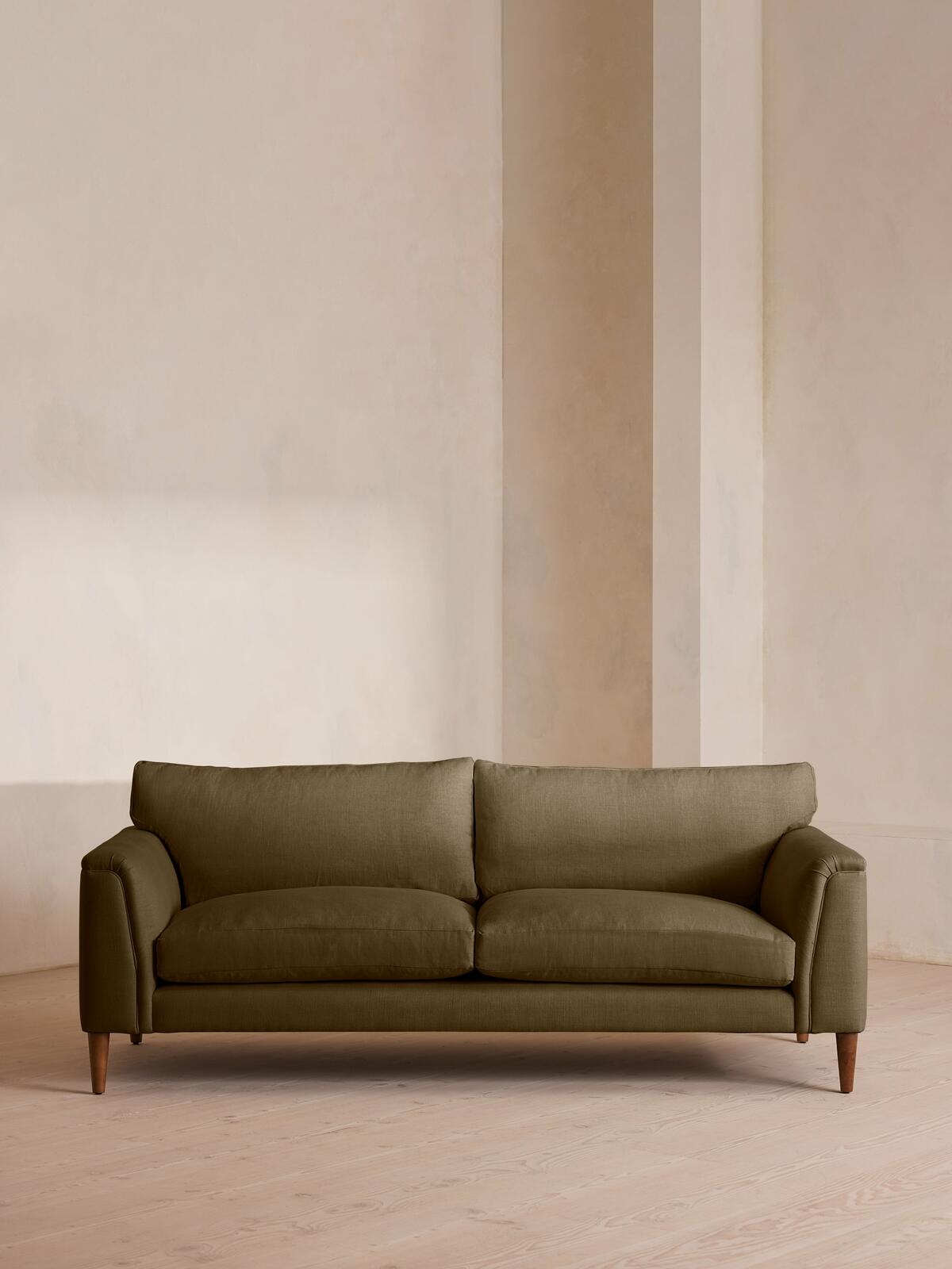 Reya Three Seater Sofa, Linen, Olive - Soho Home