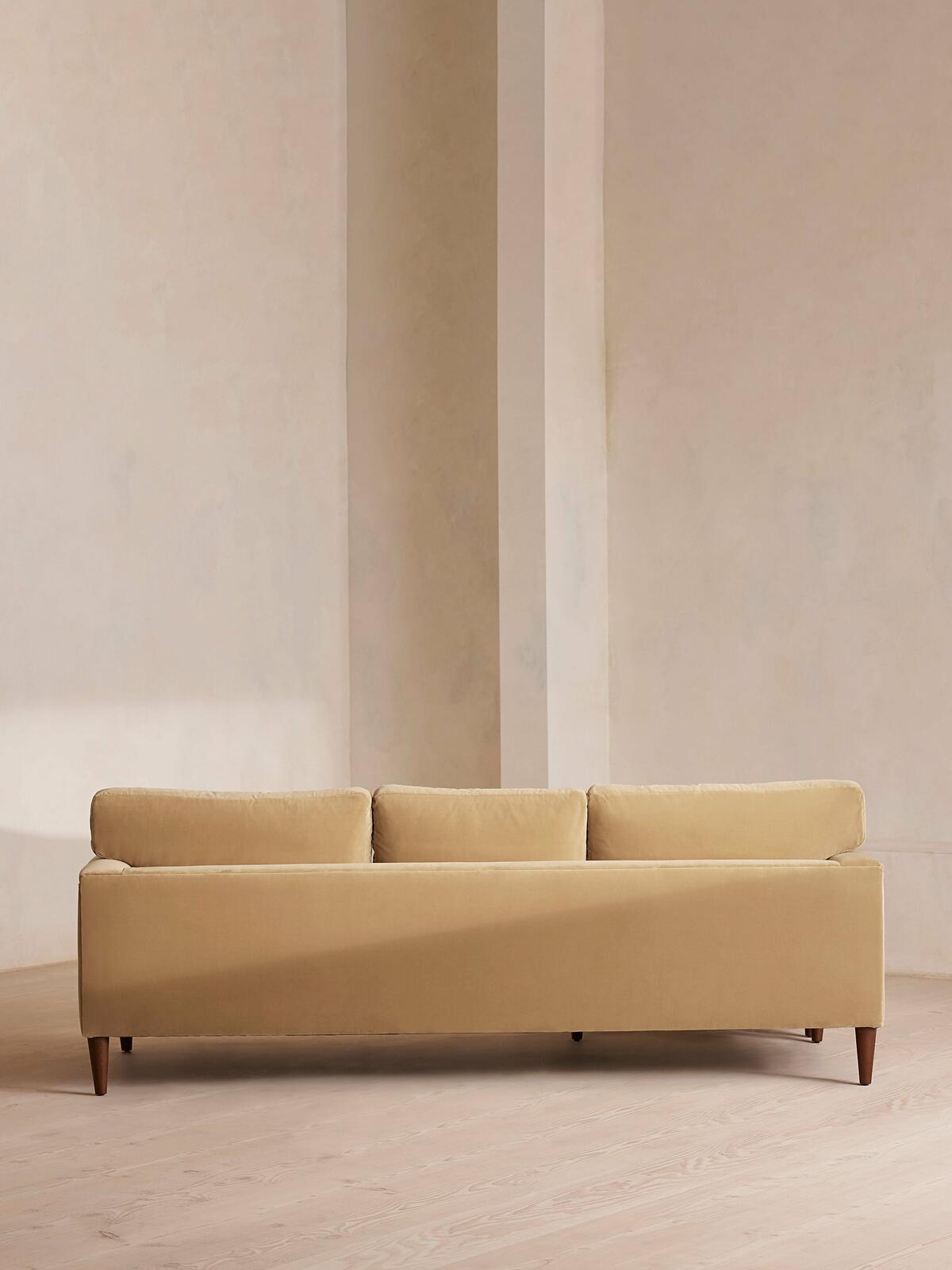 Reya Chaise-end Sofa, Velvet, Camel, US - Soho Home
