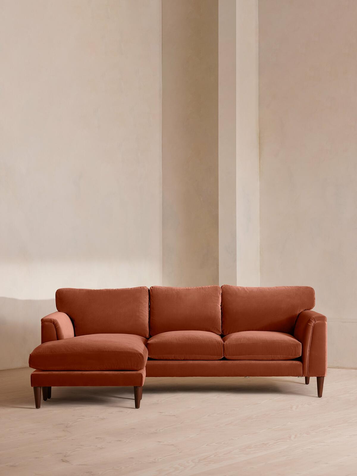 Reya Chaise-end Sofa, Velvet, Rust, US - Soho Home