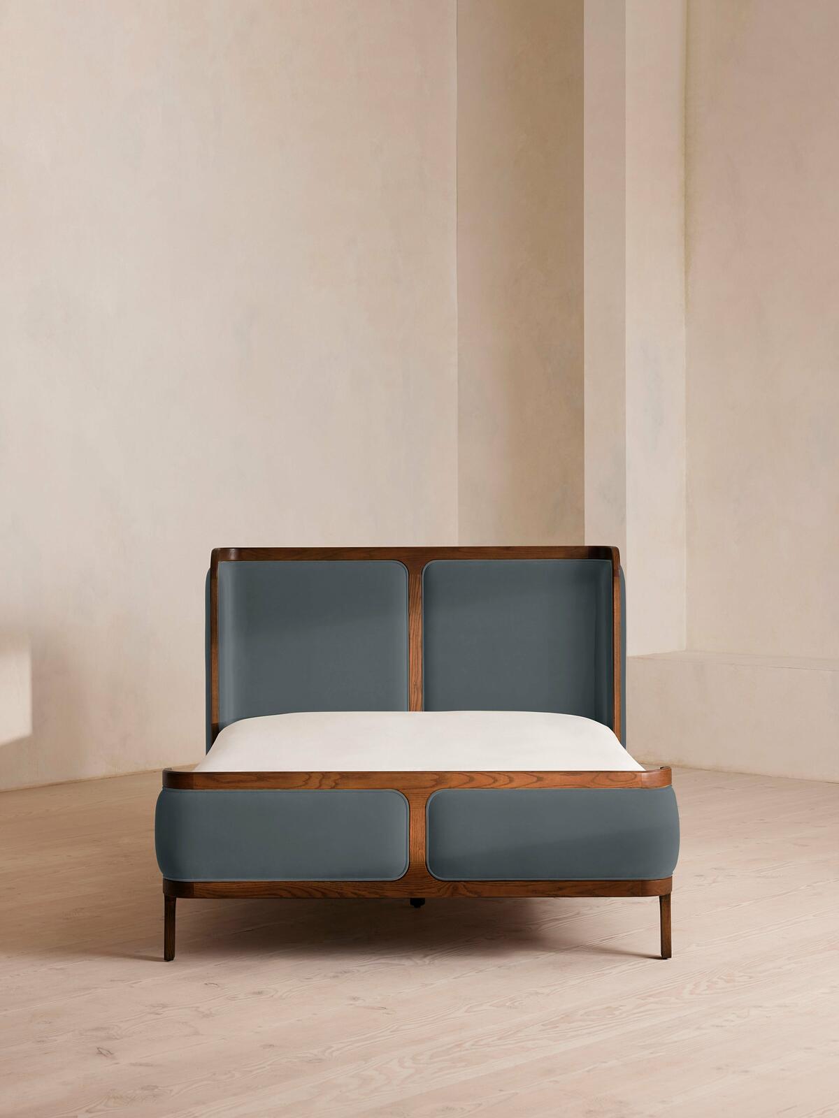 Belsa Bed, Queen, Velvet, Grey Blue, US - Soho Home