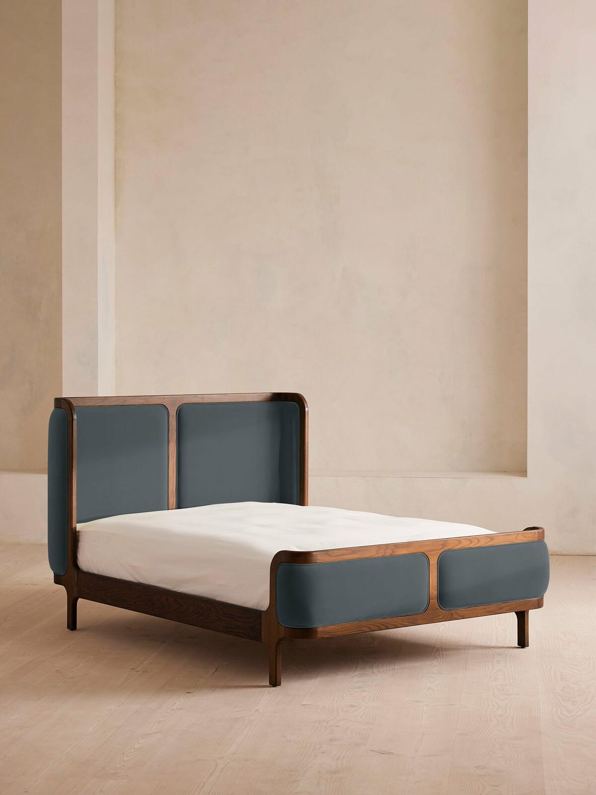 Belsa Bed, Queen, Velvet, Grey Blue, US - Soho Home