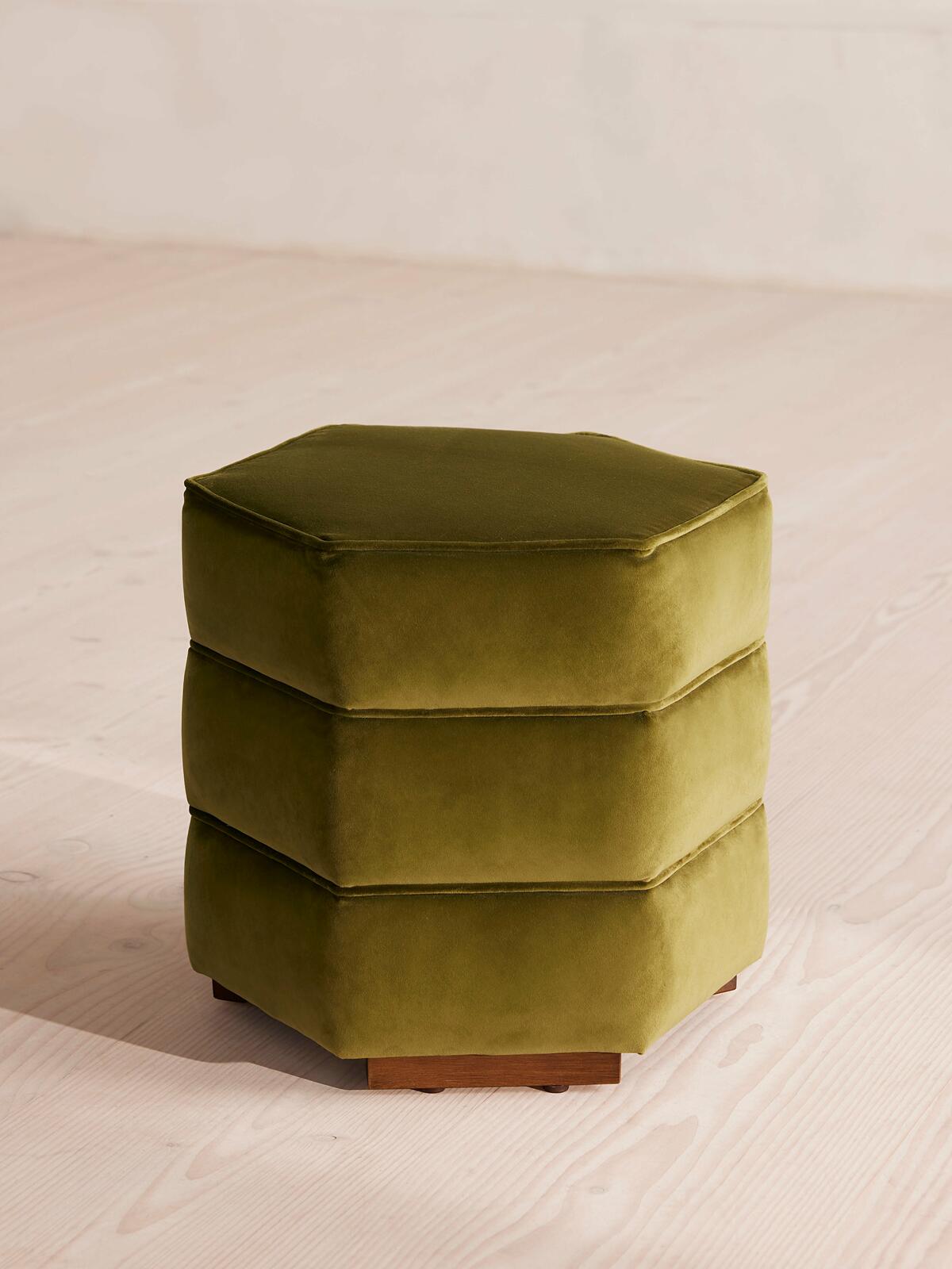 Lyla Footstool, Velvet, Olive, US - Soho Home