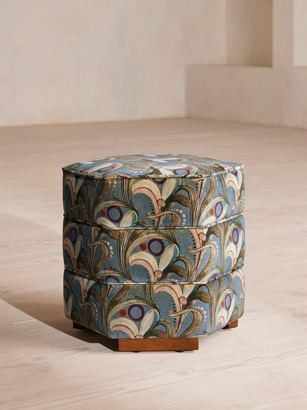 Lyla Footstool, Obie Printed Velvet, Multi - Soho Home
