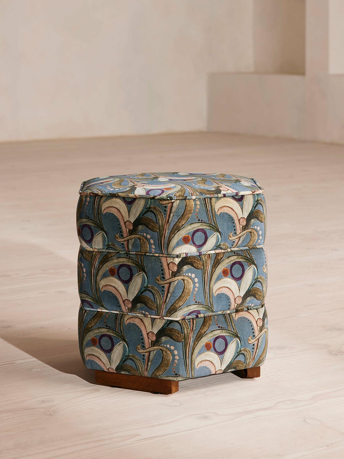 Lyla Footstool, Obie Printed Velvet, Multi - Soho Home