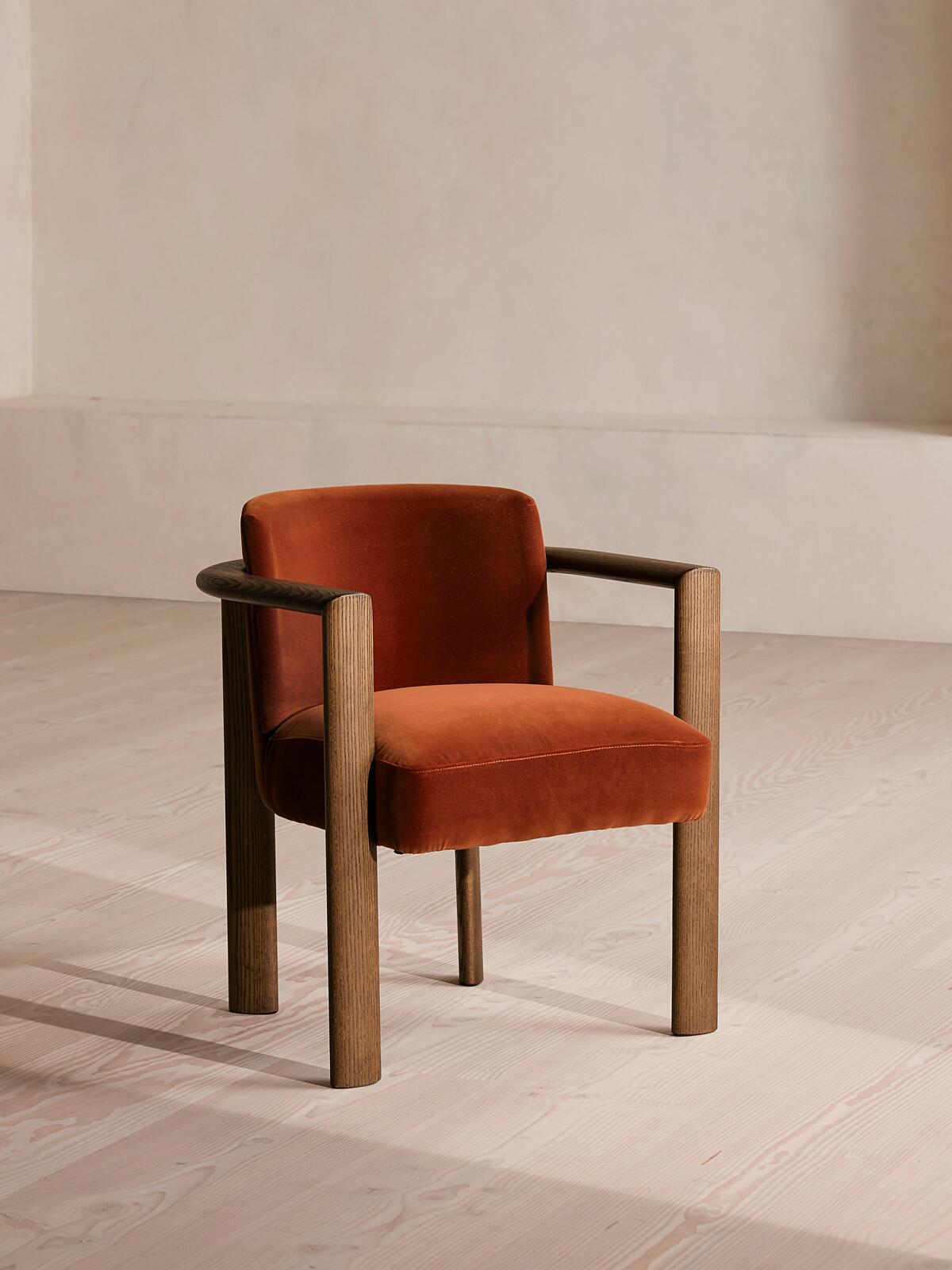 Aria Dining Chair, Velvet, Rust - Soho Home