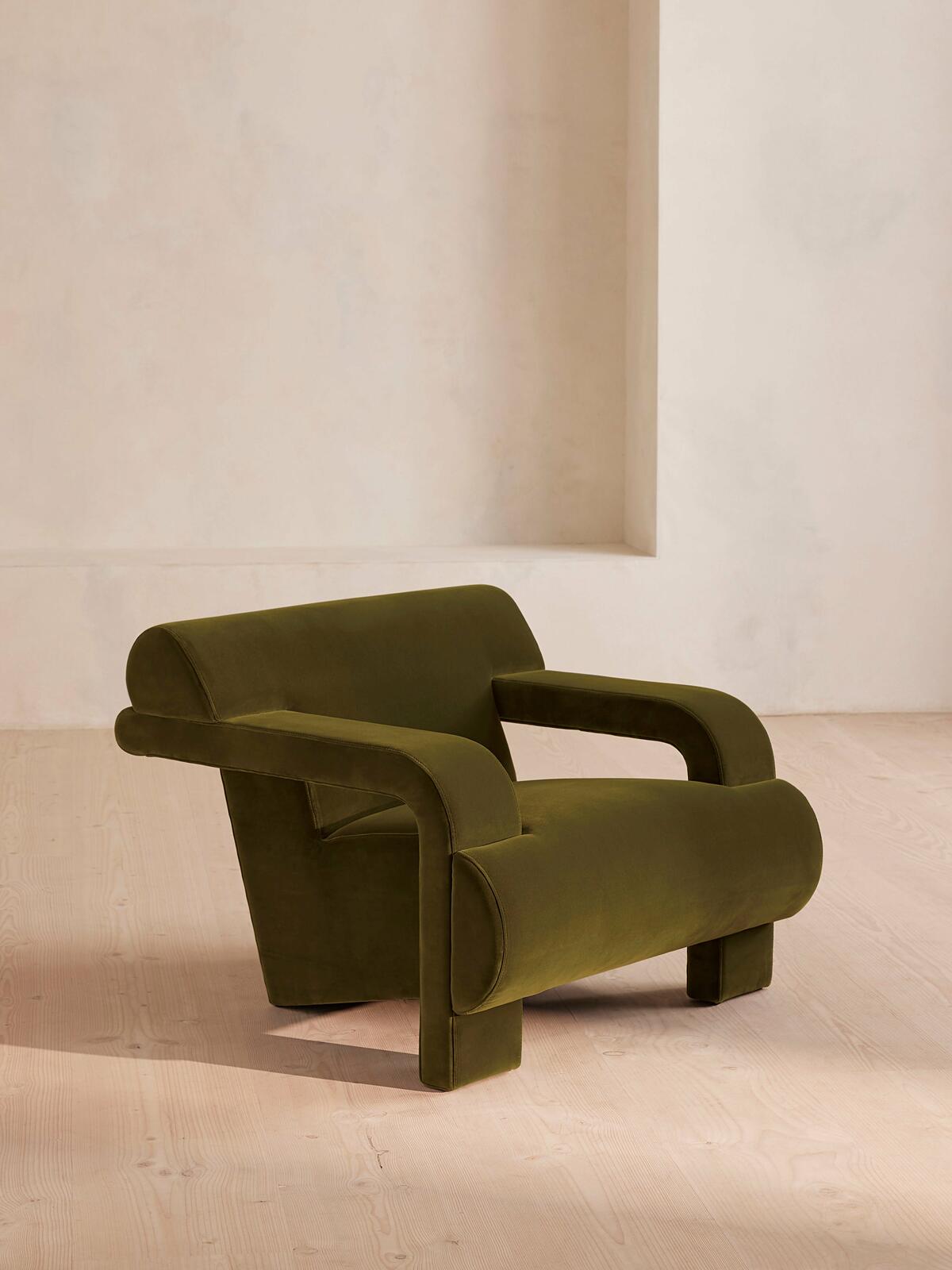 Humphrey Armchair, Velvet, Olive, US - Soho Home