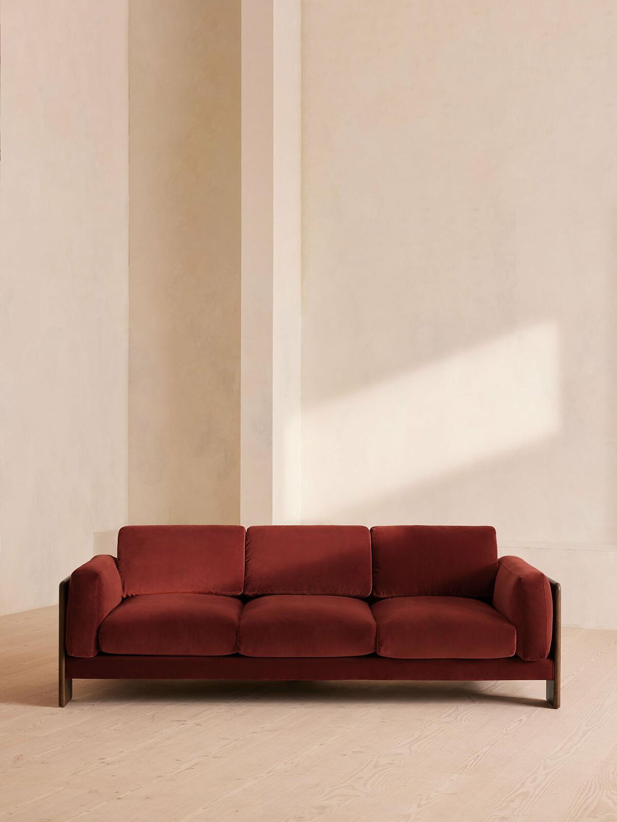 Marcia Three Seater Sofa, Velvet, Rust - Soho Home