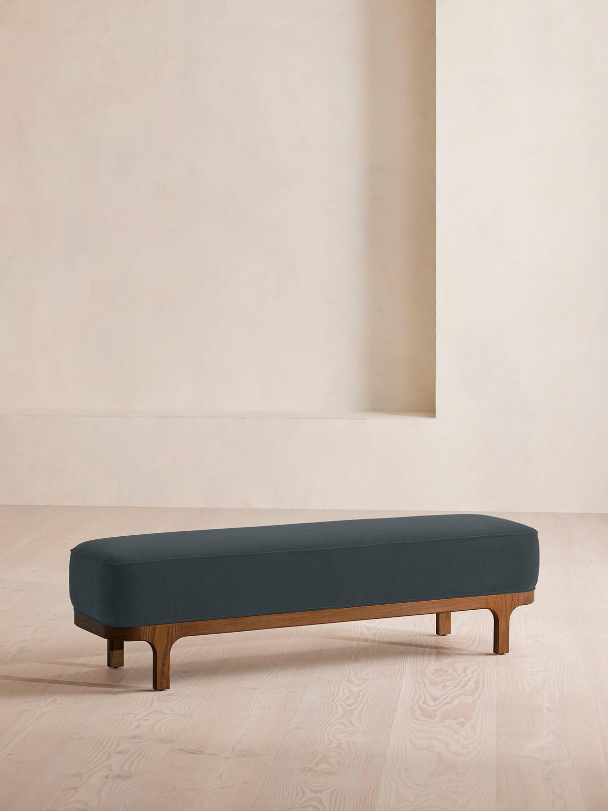 Belsa Bench, Velvet, Grey Blue - Soho Home