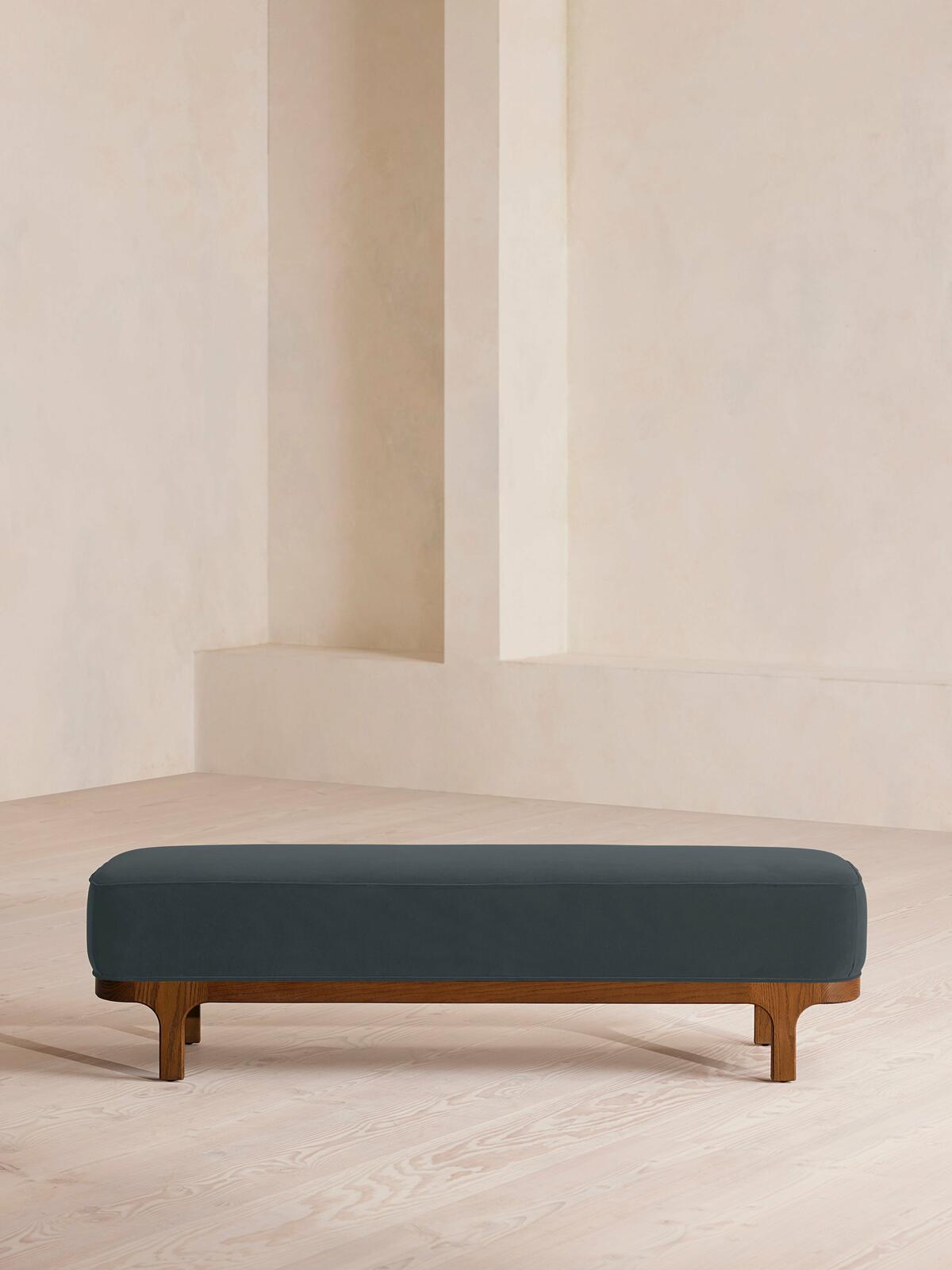 Belsa Bench, Velvet, Grey Blue - Soho Home