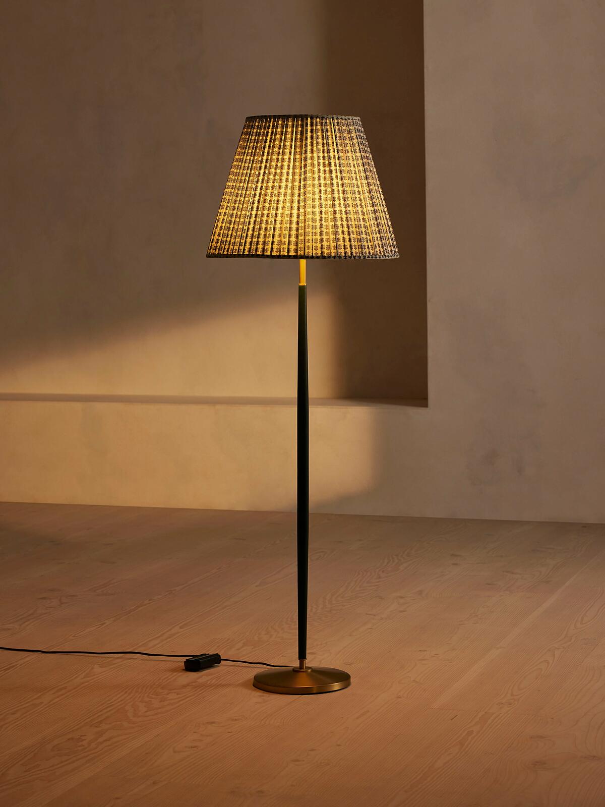 Beckett Leather Floor Lamp, Patterned Shade - Soho Home