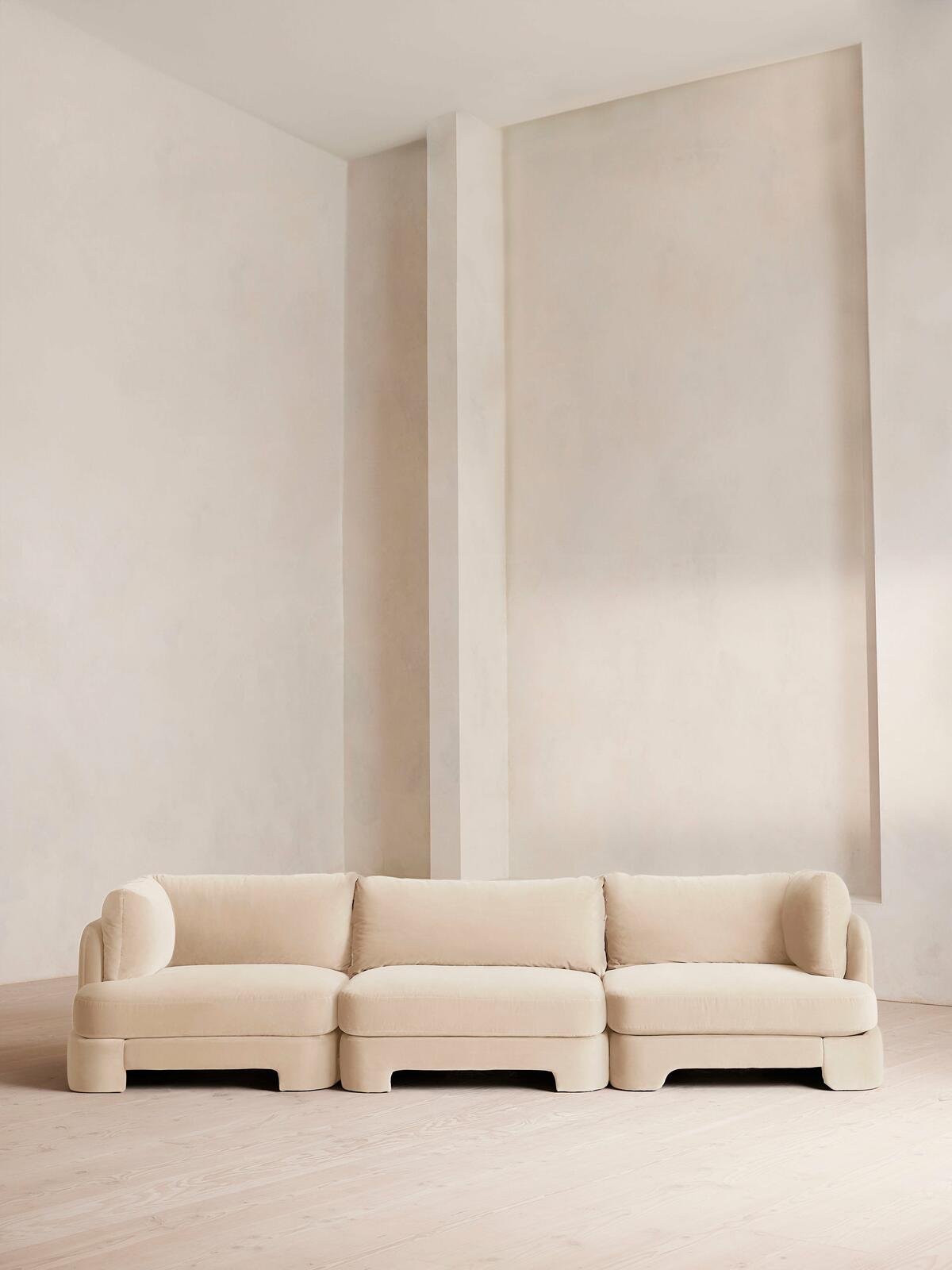 Odell Sectional Sofa, Four Seater, Velvet, Porcelain, US - Soho Home