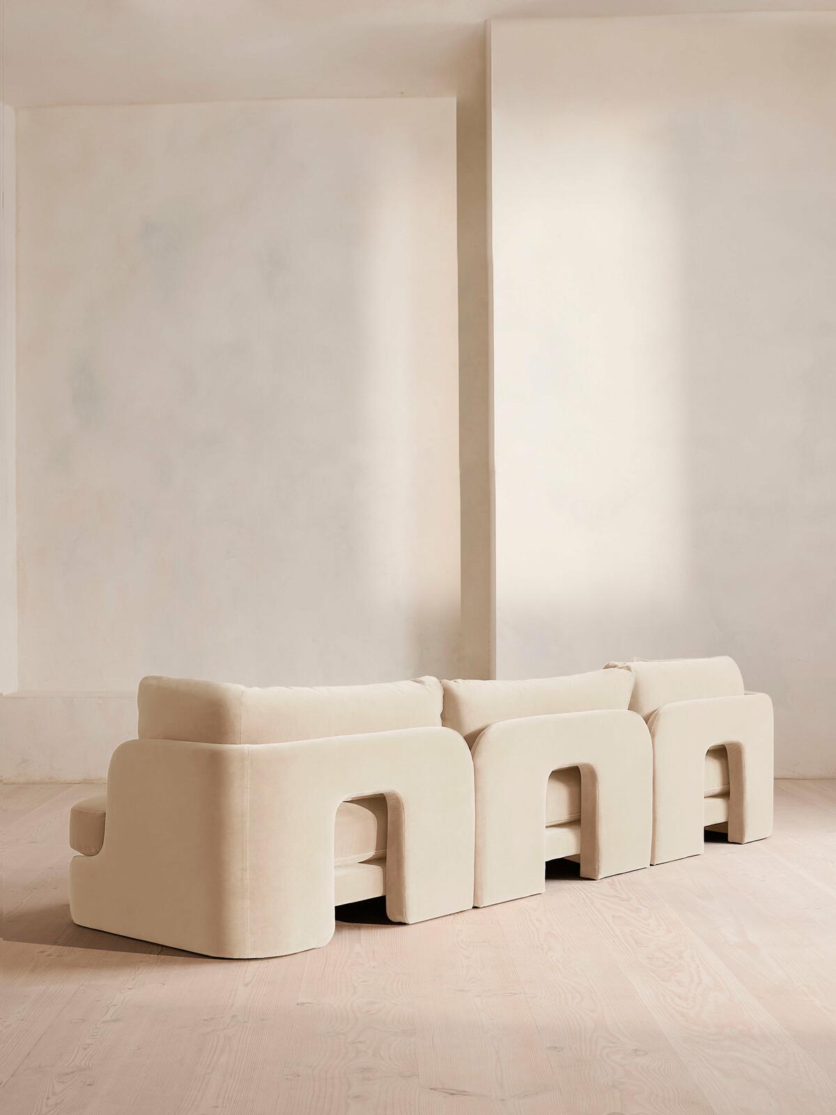Odell Sectional Sofa, Four Seater, Velvet, Porcelain, US - Soho Home
