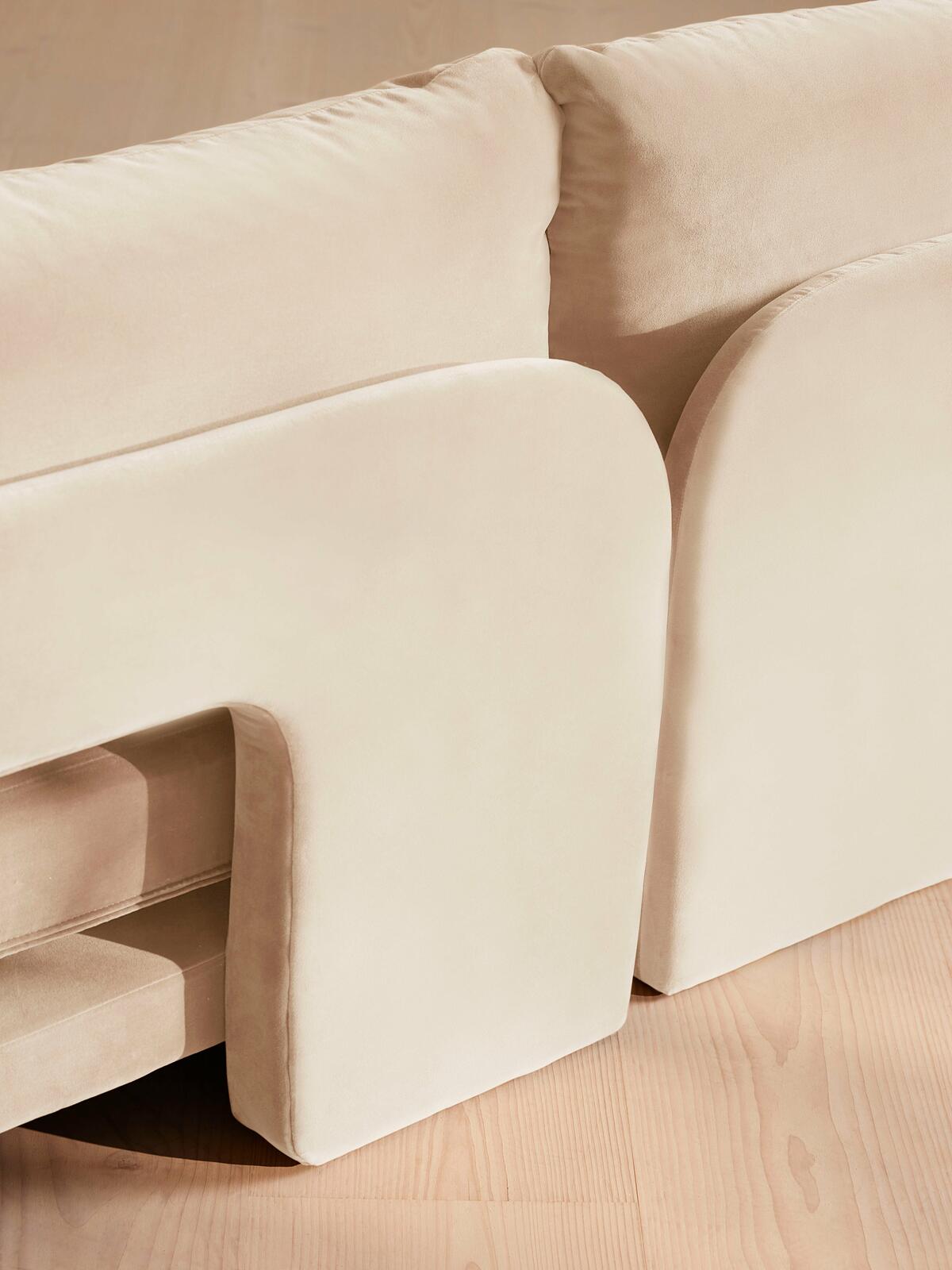 Odell Sectional Sofa, Four Seater, Velvet, Porcelain, US - Soho Home