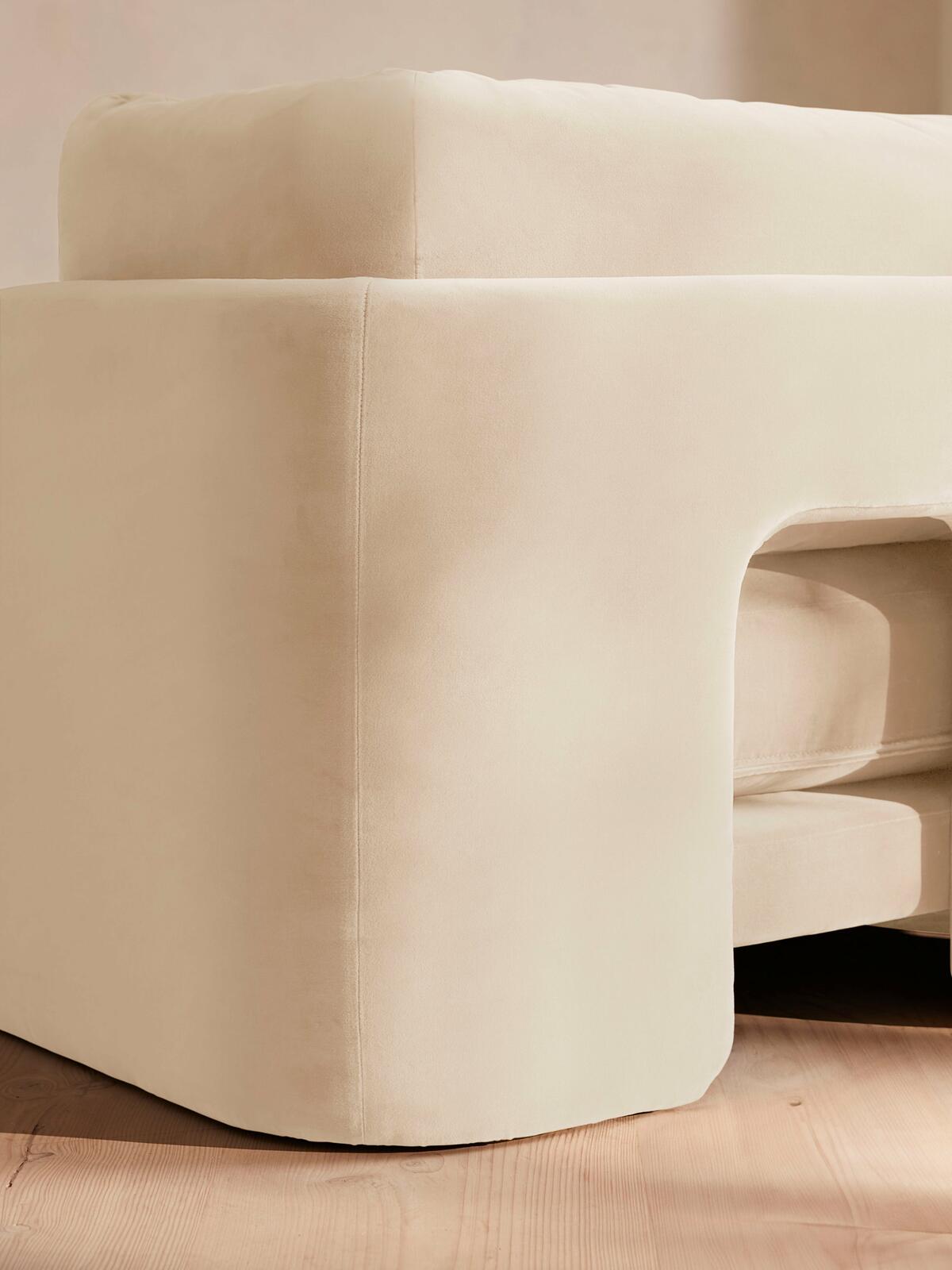 Odell Sectional Sofa, Four Seater, Velvet, Porcelain, US - Soho Home