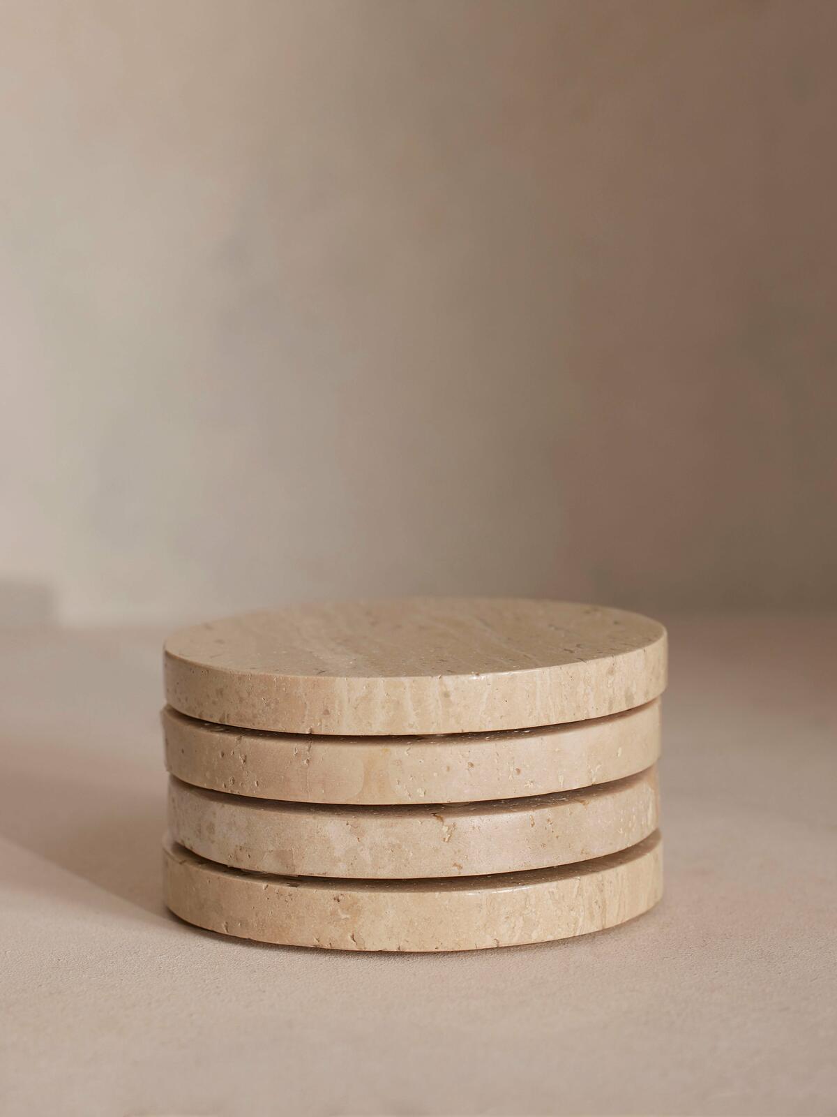Baylis Travertine Coasters, Set of Four with Holder - Soho Home