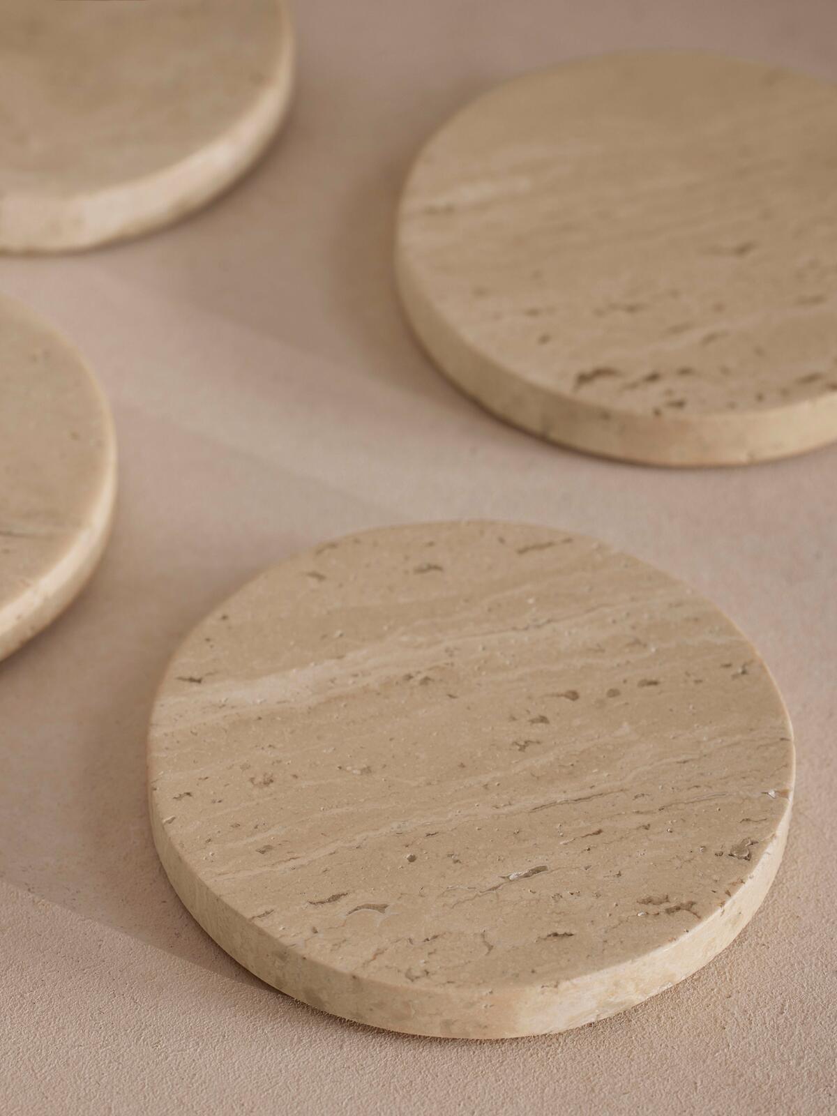 Baylis Travertine Coasters, Set of Four with Holder - Soho Home