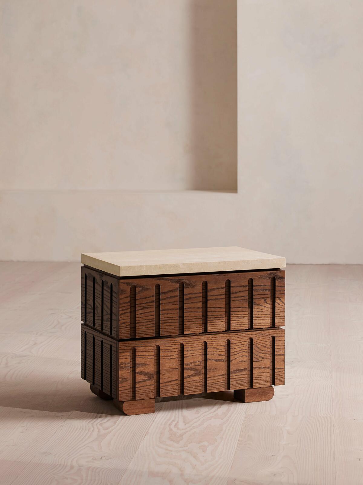 Athens Bedside Table, Travertine - Soho Home