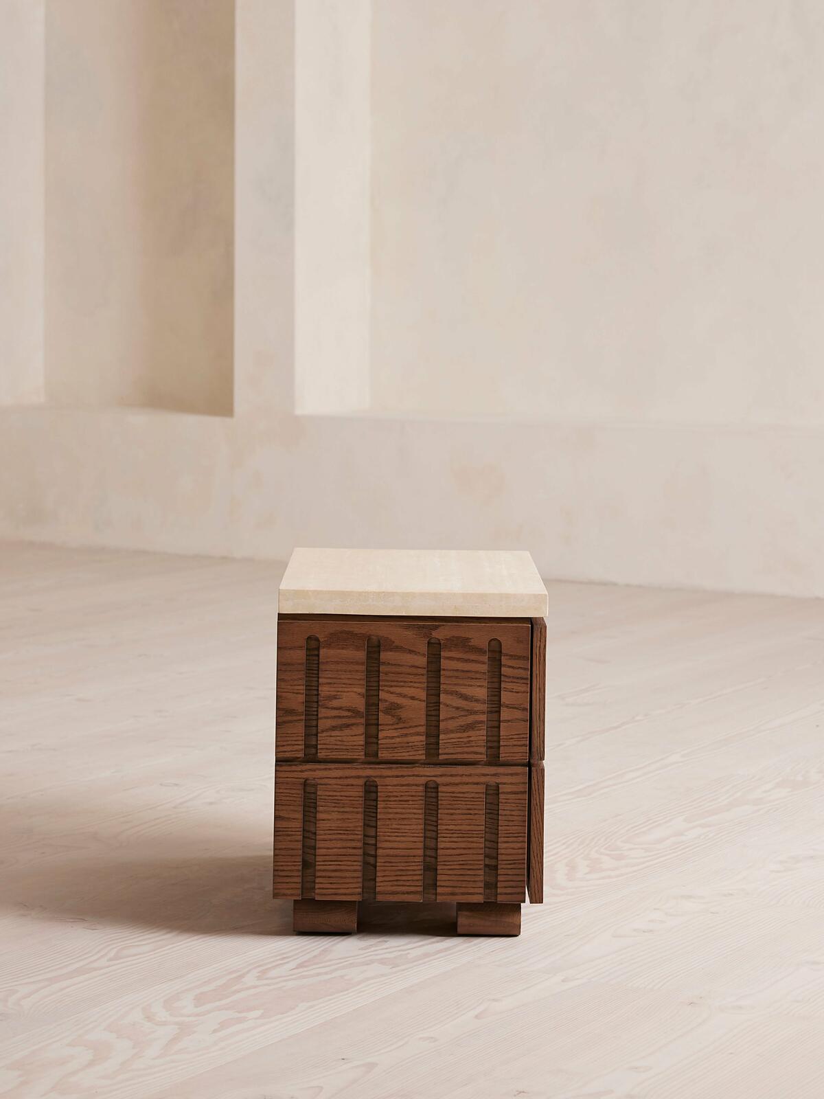 Athens Bedside Table, Travertine - Soho Home