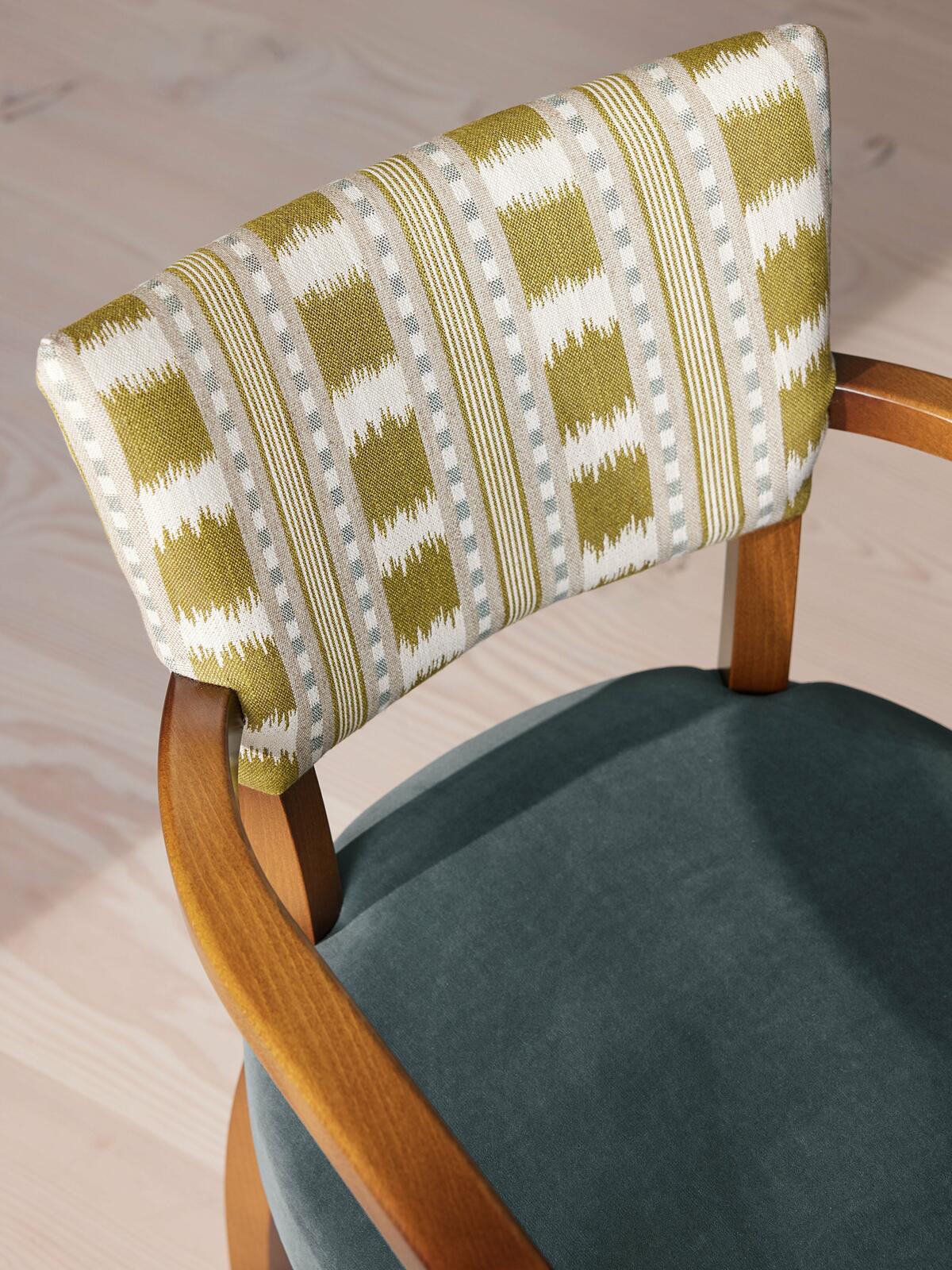 Molina Dining Armchair, Ikat Stripe and Velvet, Grey Blue UK - Soho Home