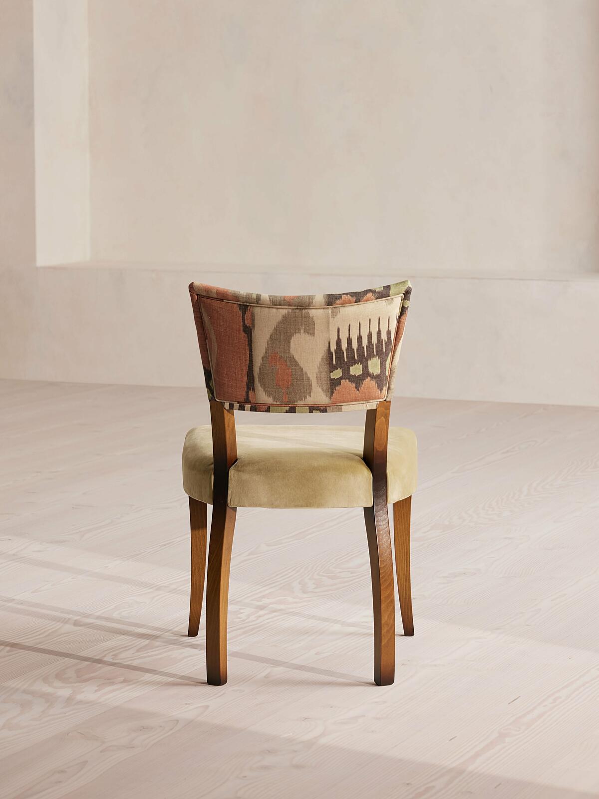 Pair of Molina Armless Dining Chairs, Ikat Linen and Velvet, Lichen ...