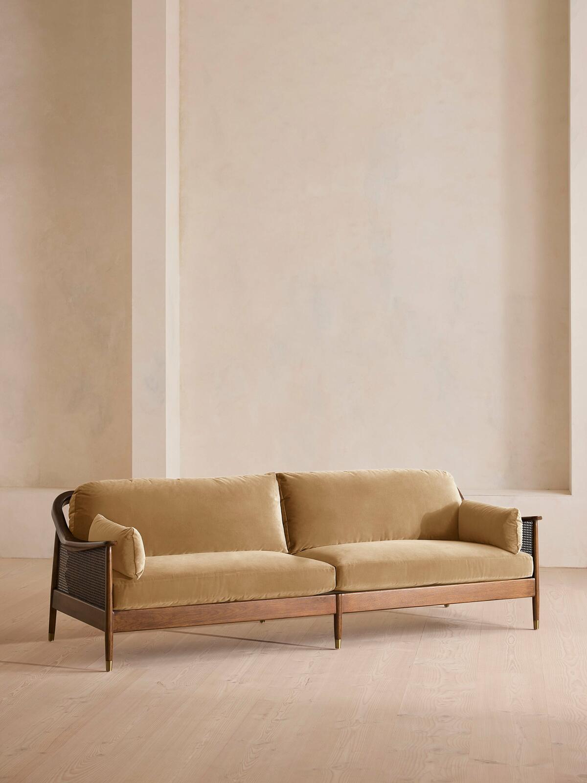 Atlanta Four Seater Sofa, Velvet, Camel - Soho Home