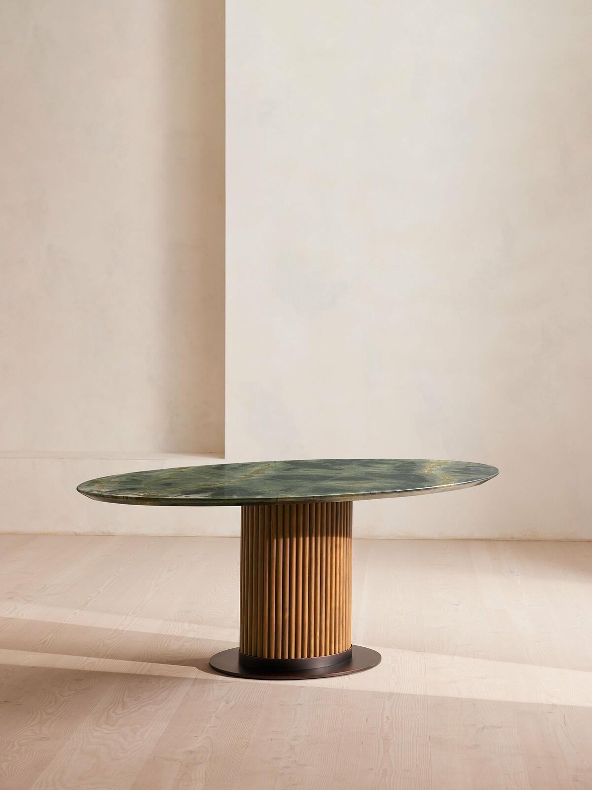 Murcell Oval Dining Table, Brazilian Green Marble - Soho Home