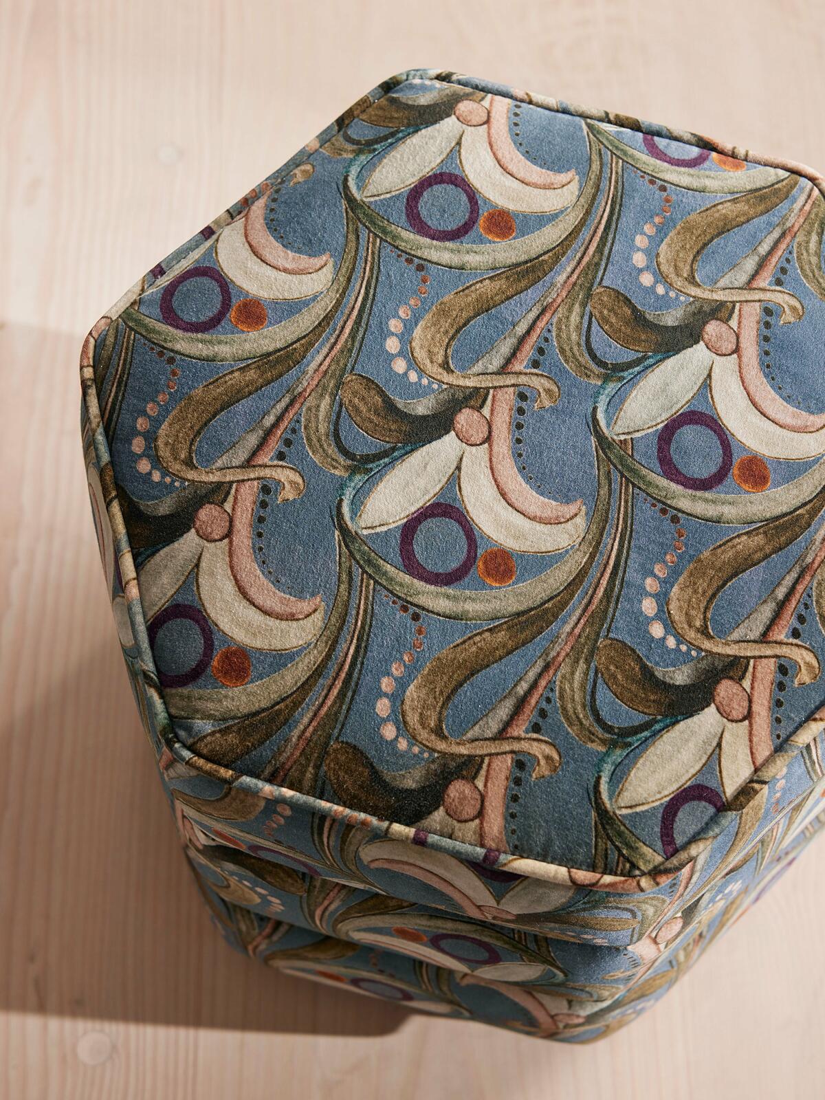 Lyla Footstool, Obie Printed Velvet, Multi - Soho Home