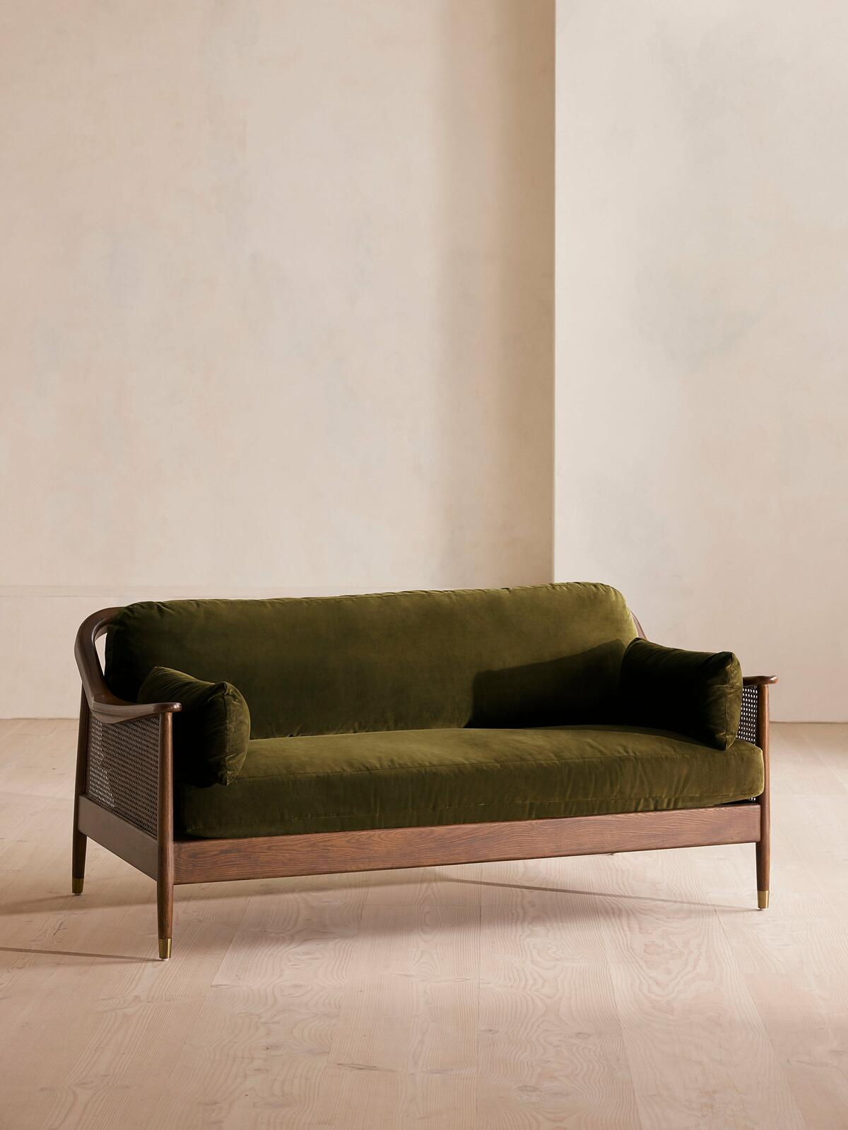 Atlanta Three Seater Sofa, Velvet, Olive - Soho Home