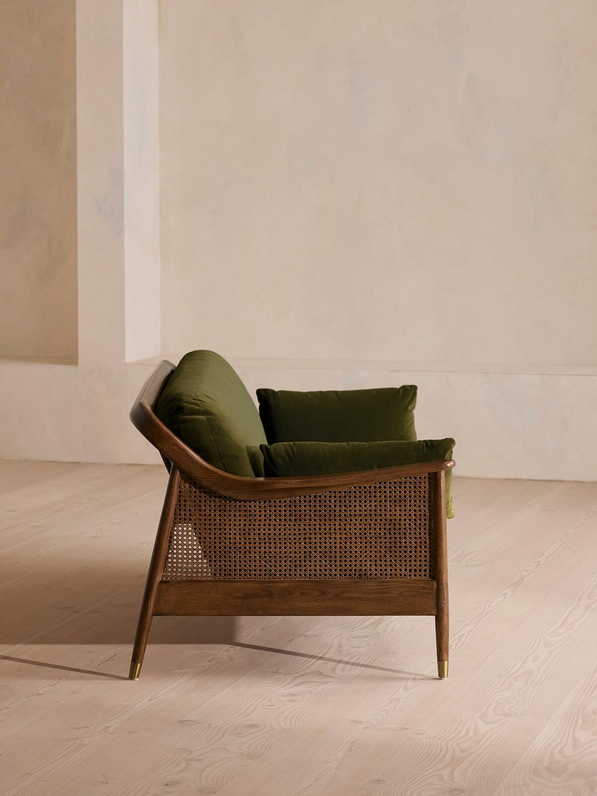 Atlanta Three Seater Sofa, Velvet, Olive - Soho Home