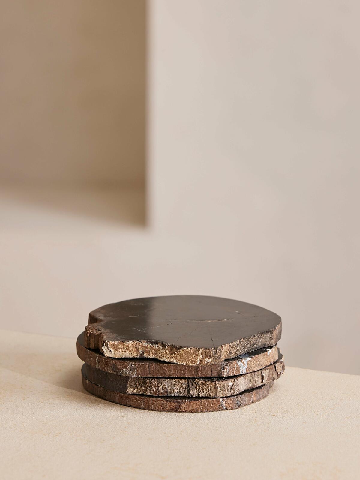 Balfern Petrified Wood Coasters, Black, Set of Four - Soho Home